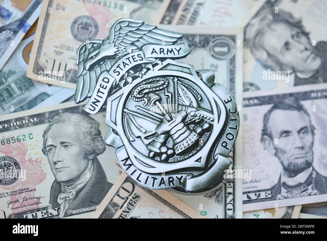 KYIV, UKRAINE - MARCH 9, 2024 US Army Military Police badge on many US ...