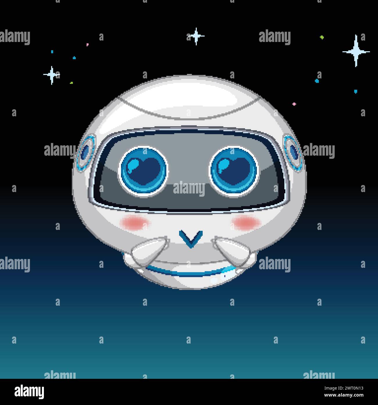Cute robotic face with heart-shaped eyes in cosmos Stock Vector Image ...
