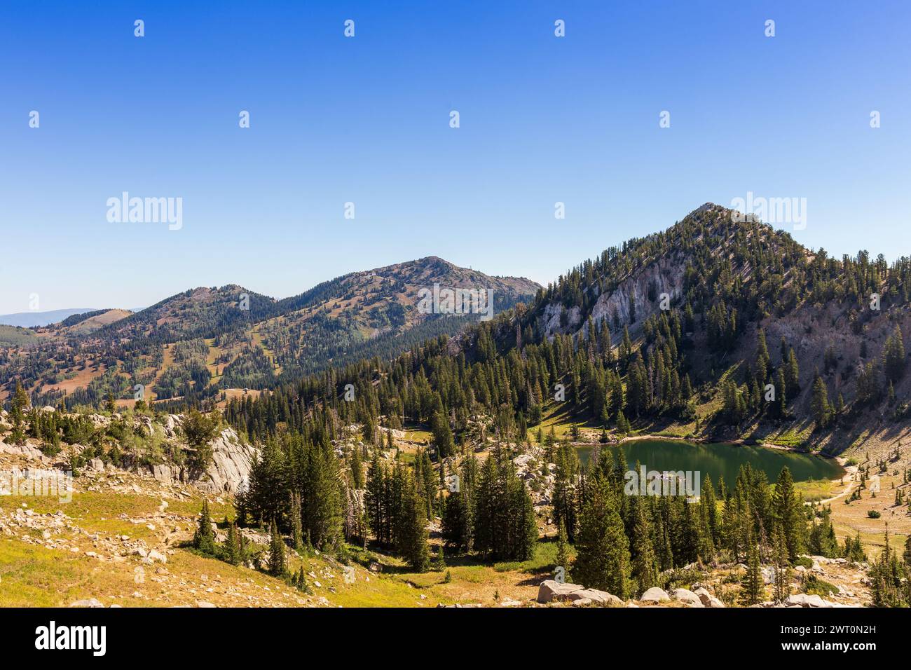 Aerial View of Lake Catherine's Clear Waters and Rugged Peaks Stock ...