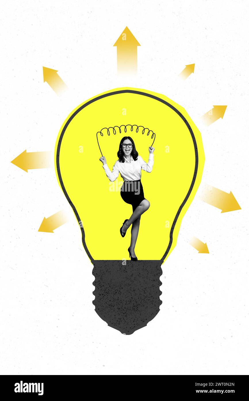 Vertical graphics collage image of girl entrepreneur light bulb new ...
