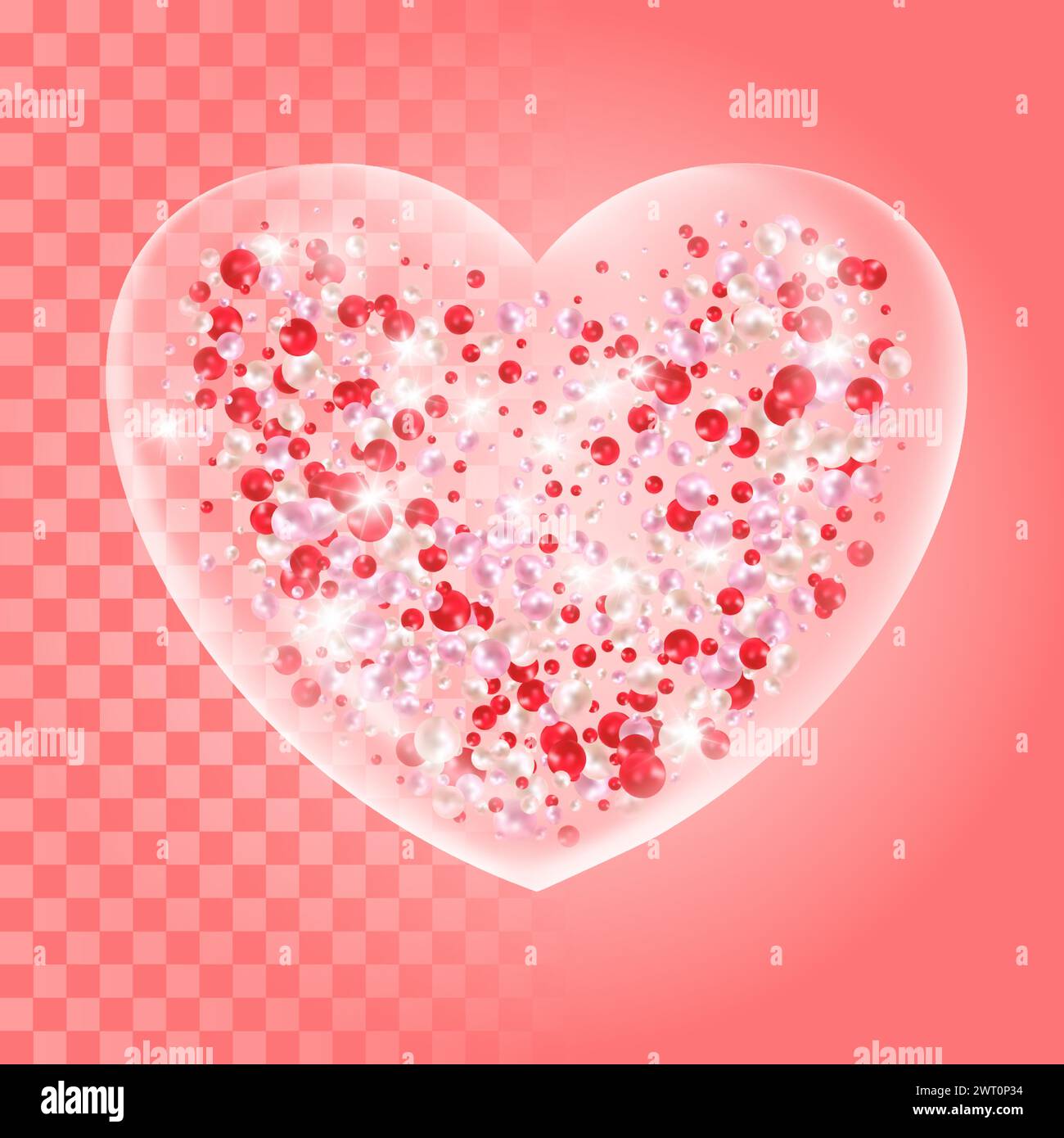Red realistic glass heart. Plastic transparent heart shape bubble. 3d ...