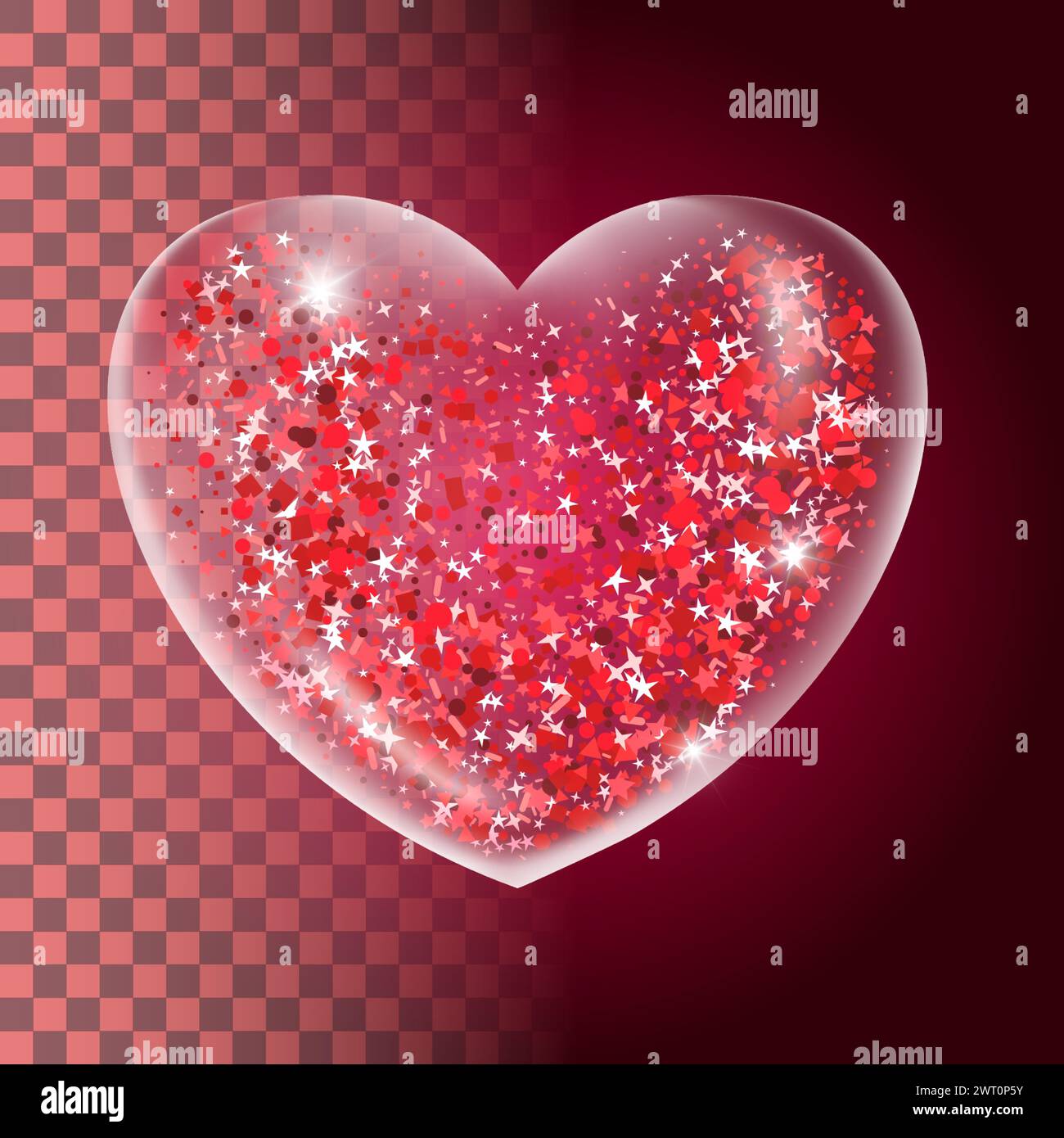 Red realistic glass heart. Plastic transparent heart shape bubble. 3d ...