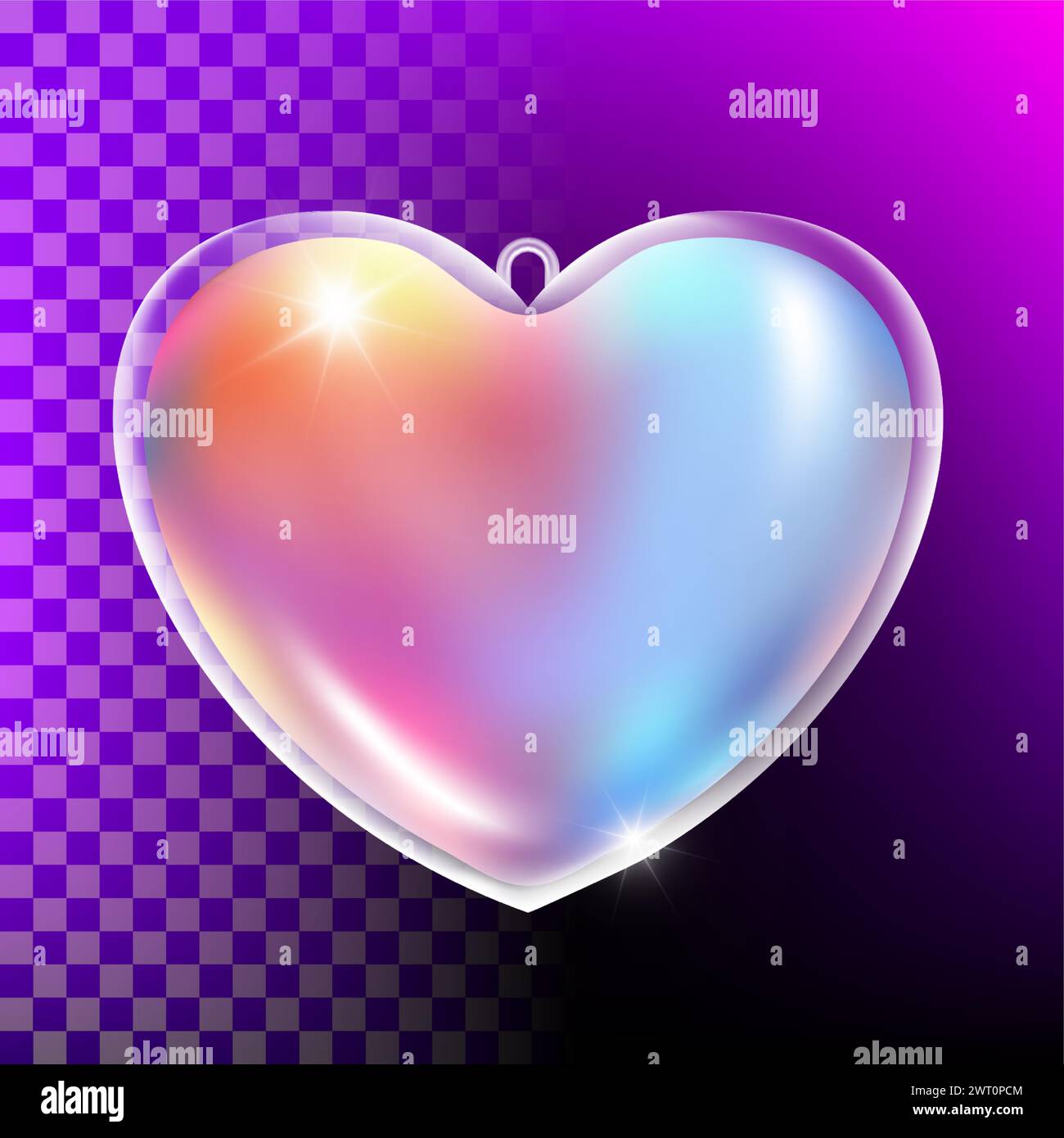 Transparent glass holographic heart. Realistic plastic gradient shape ...