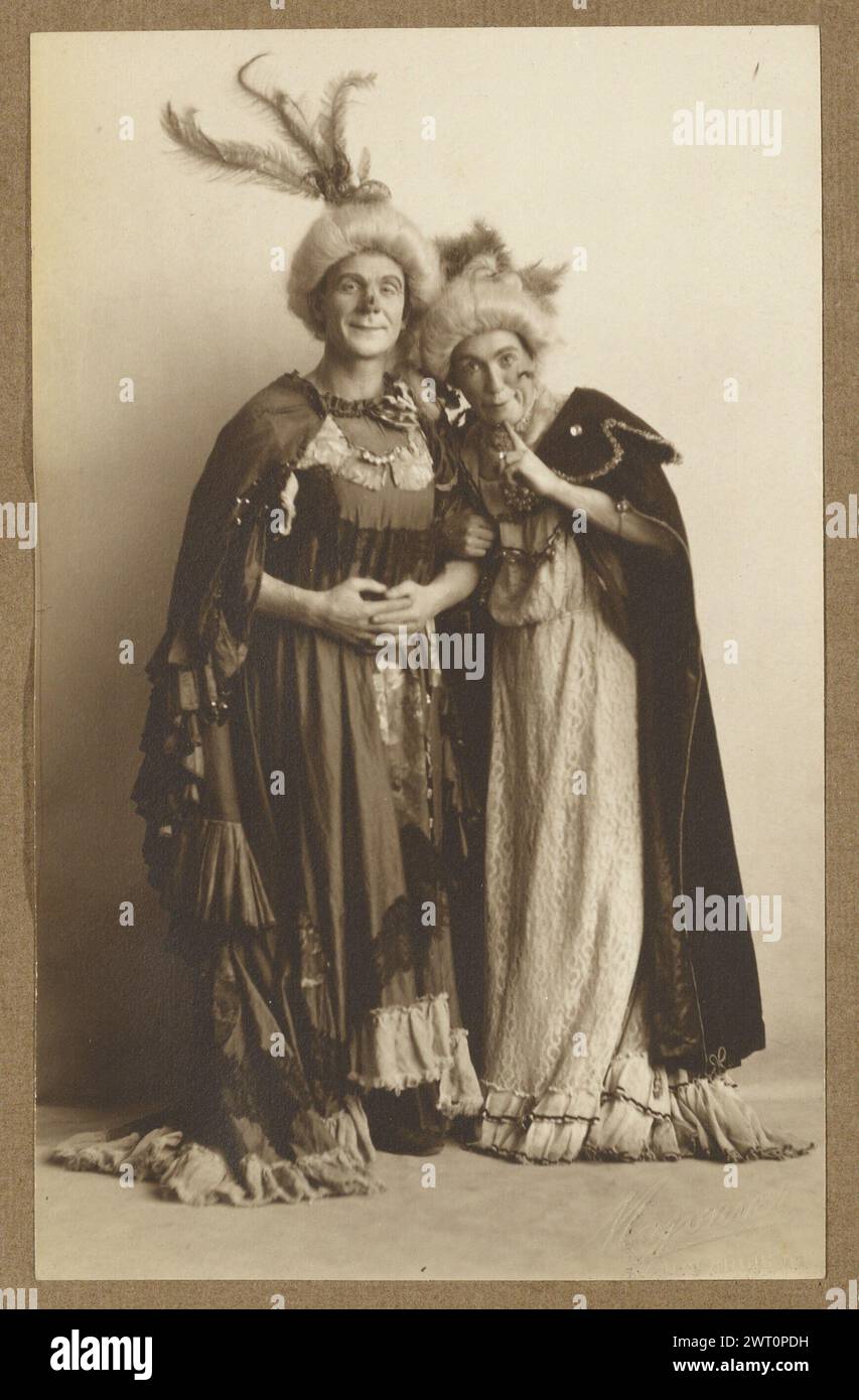 Man and woman in costume, wearing feathered hats. A. Louis Mojonier ...