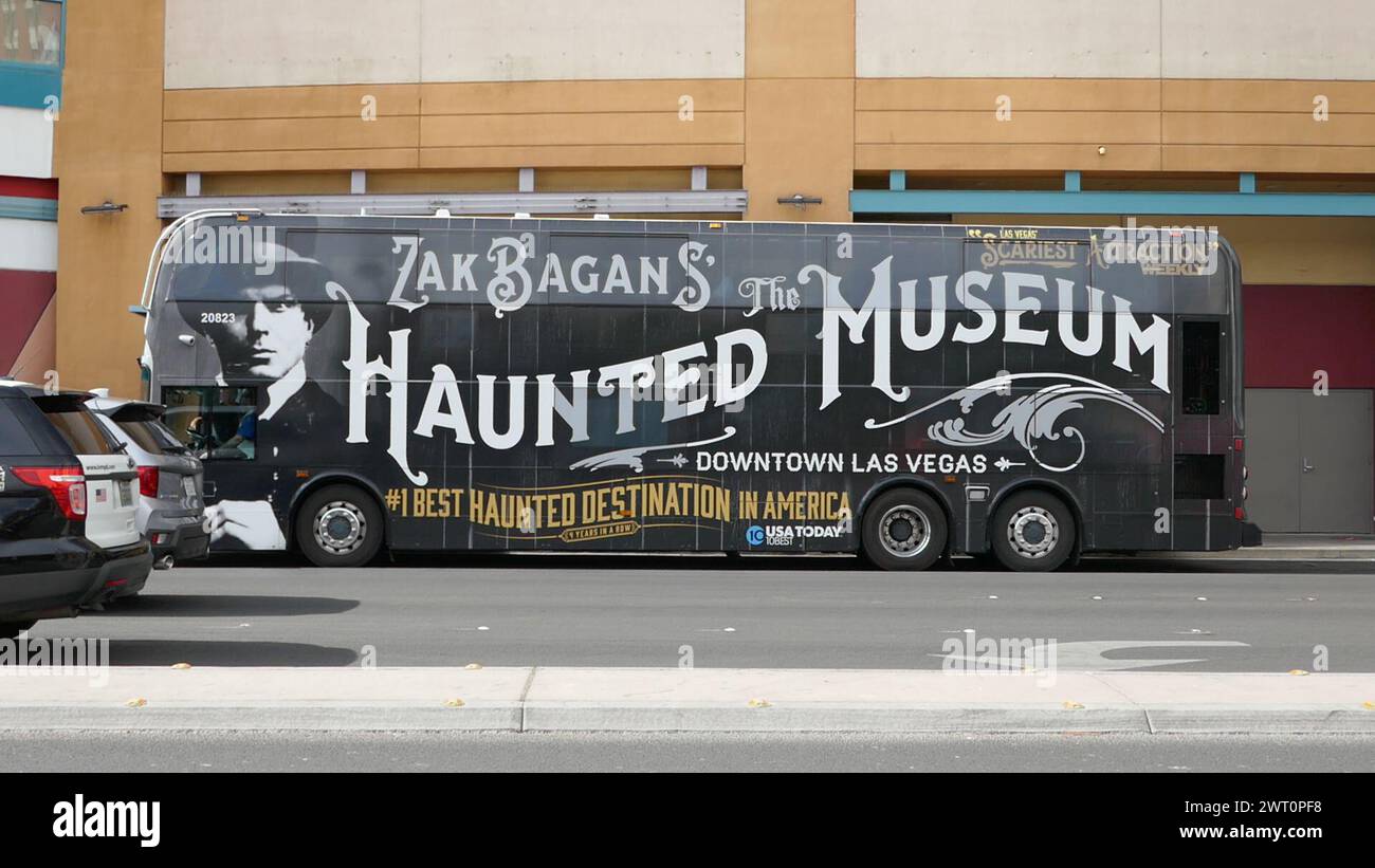 Las Vegas, Nevada, USA 7th March 2024 Zak Bagans The Haunted Museum Bus in Downtown Las Vegas on ...