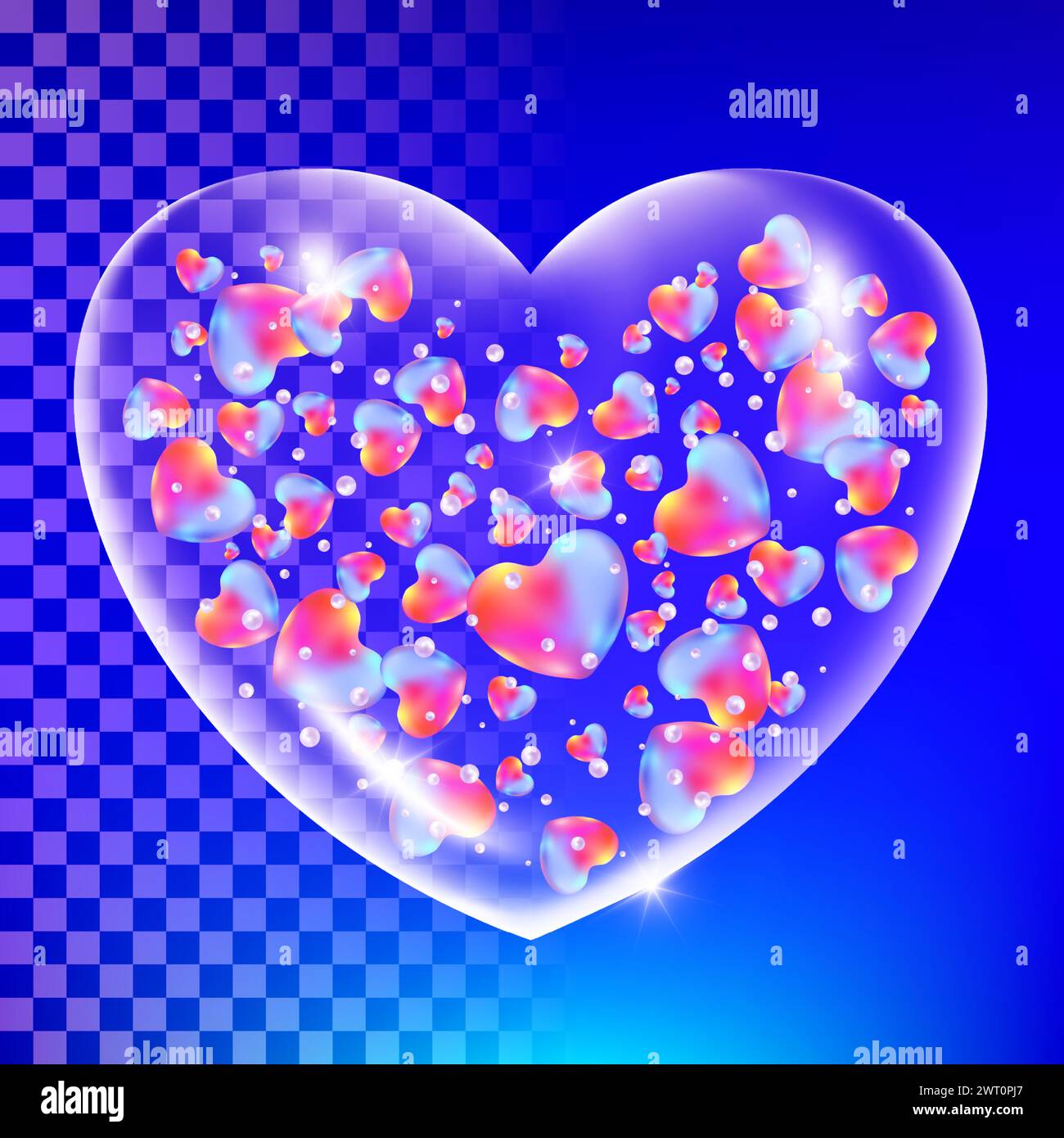 Transparent glass holographic heart. Realistic plastic gradient shape ...