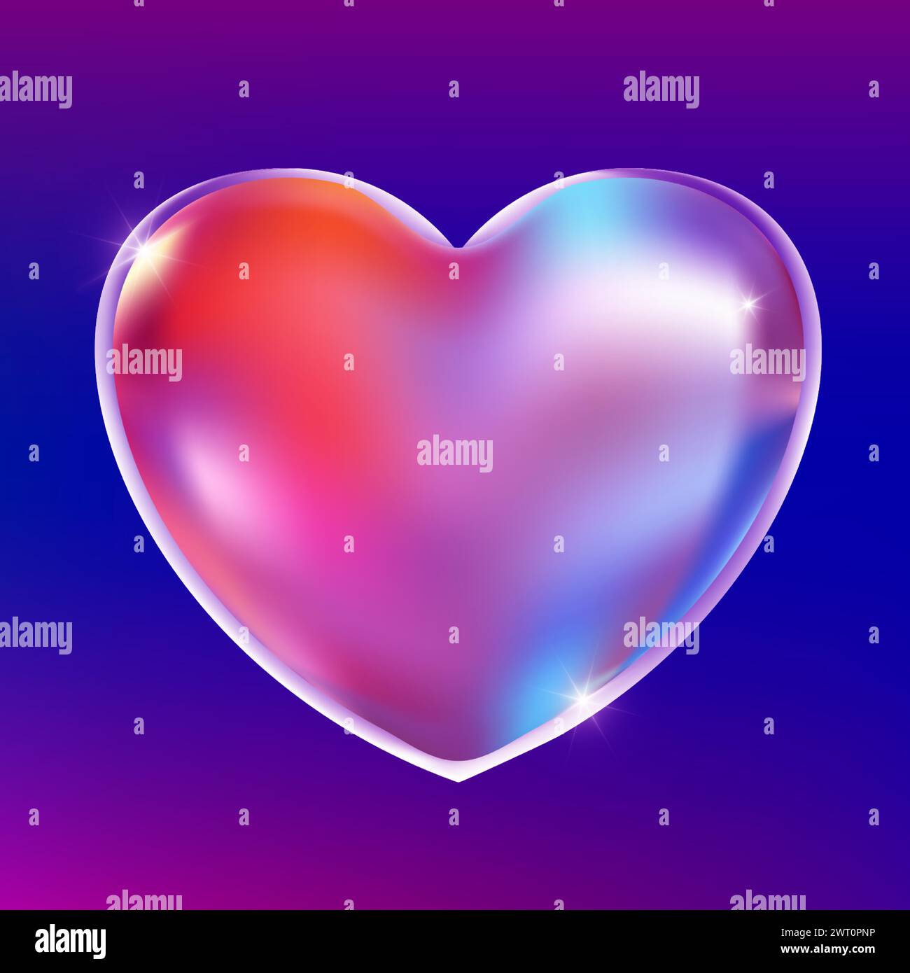 Transparent glass holographic heart. Realistic plastic gradient shape ...