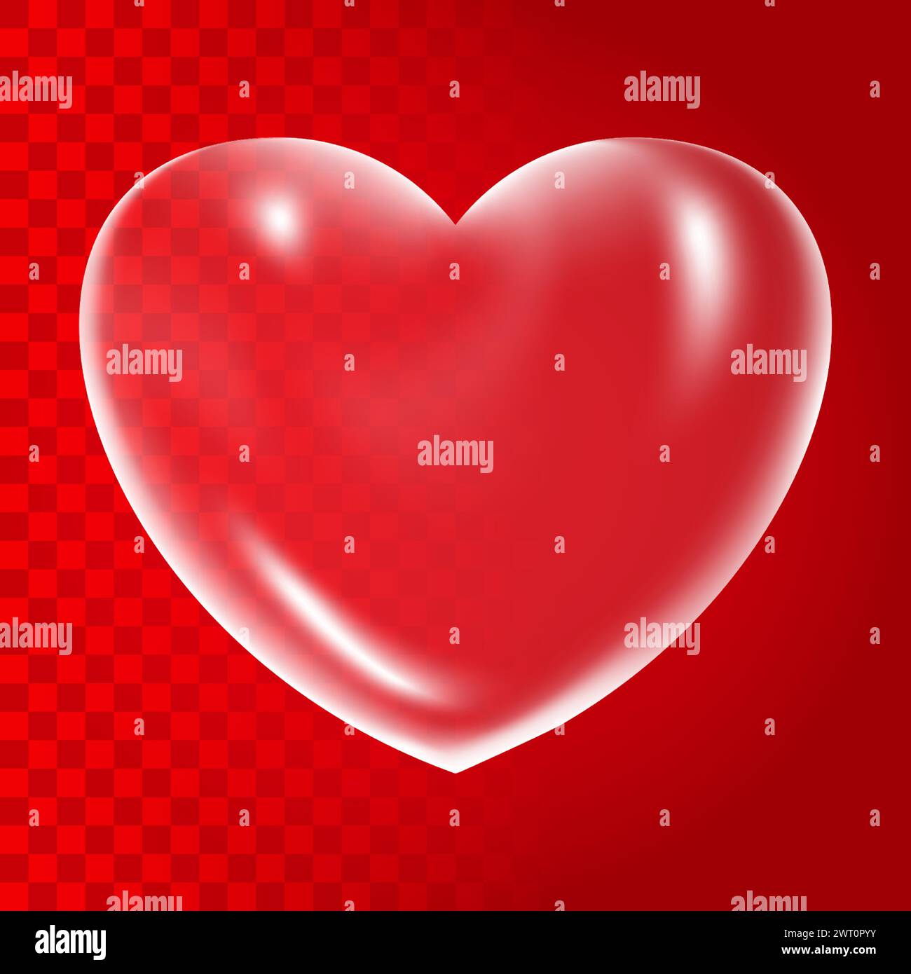 Red realistic glass heart. Plastic transparent heart shape bubble. 3d ...