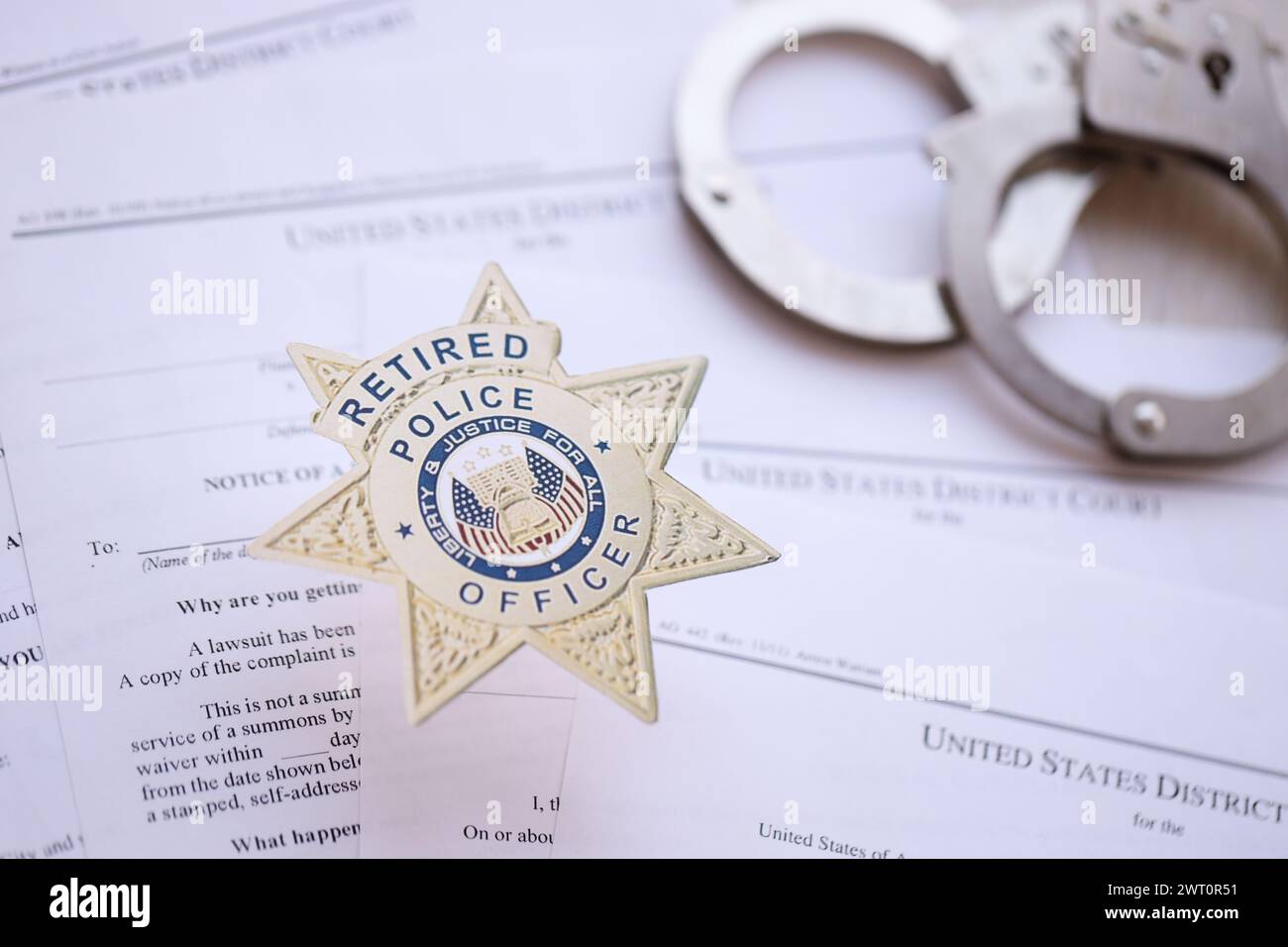 KYIV, UKRAINE - MARCH 9, 2024 US Retired Police Officer badge with ...