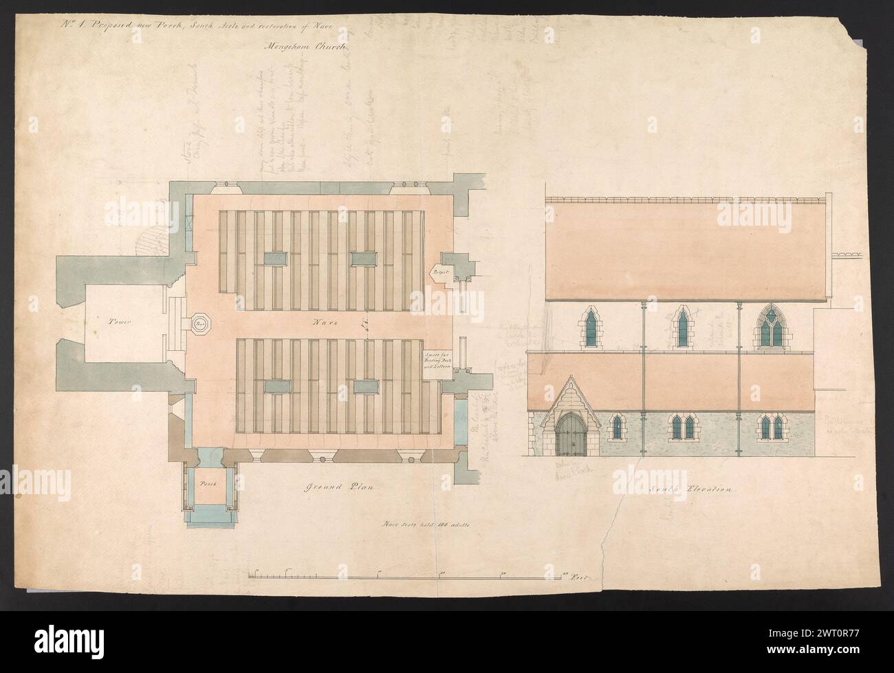 Great Mongeham Church Kent, circa 1844. Butterfield, William circa 1844 ...