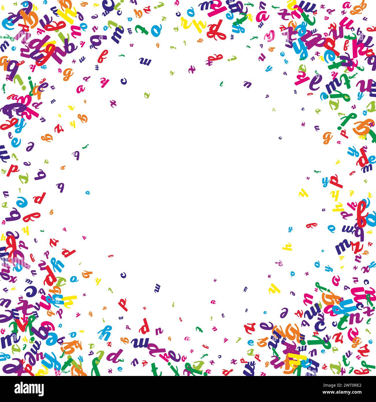 Falling letters of English language. Colorful childish flying ...