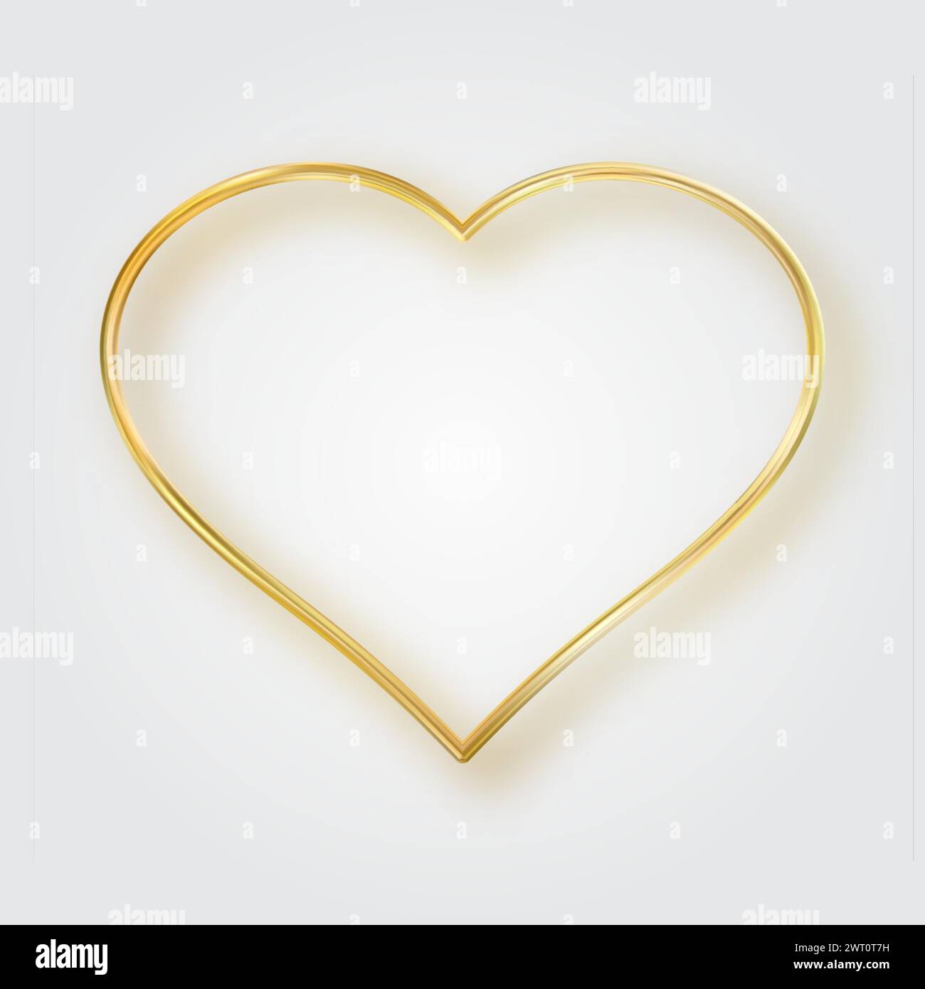 Thin gold heart frame. Golden realistic heart border. Luxury symbol of ...