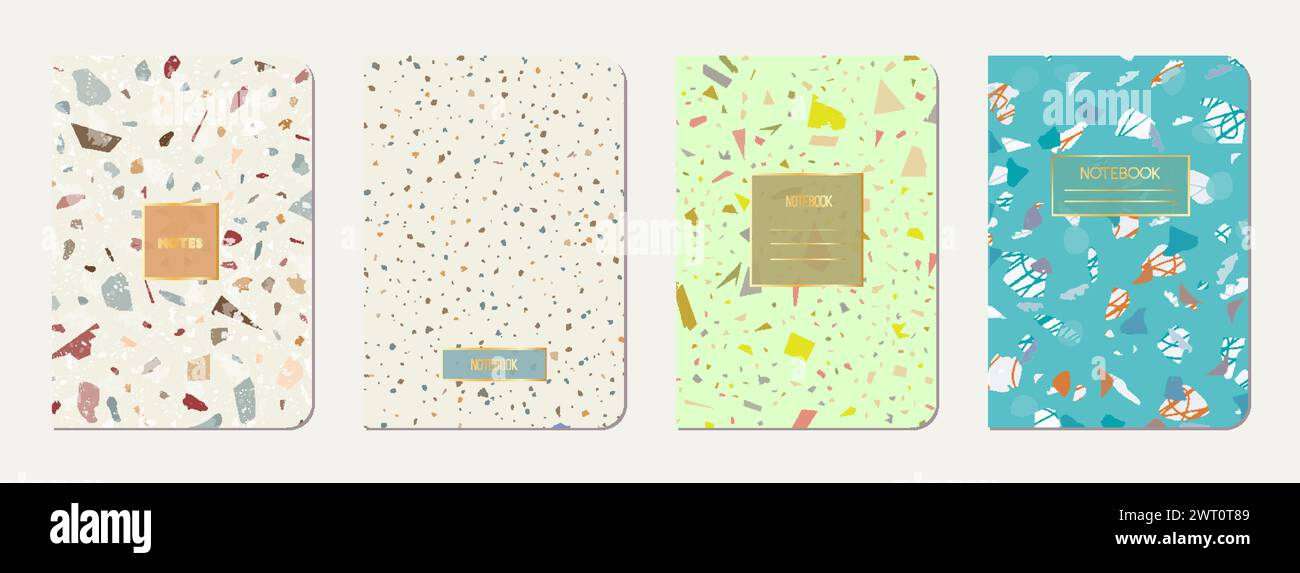 School diary cover design. Terrazzo abstract background made of natural ...