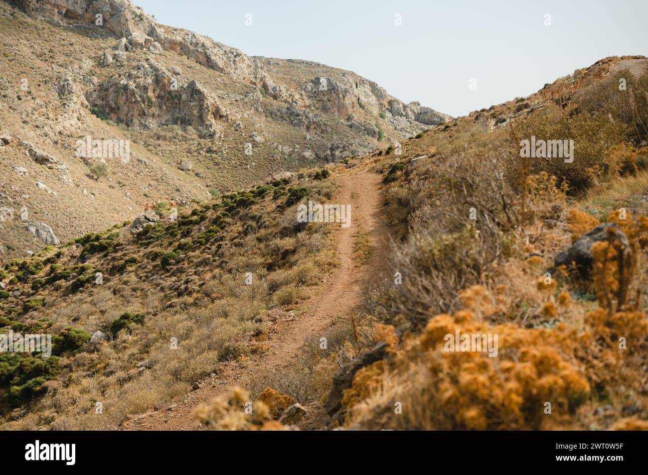 Scenic hiking trail through the mountains on the island of Crete Stock ...