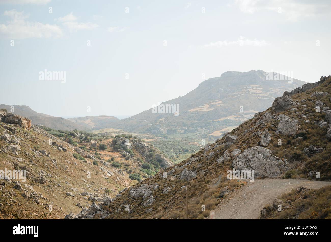 Mountain landscape in Crete with olive tree orchard in distance Stock ...