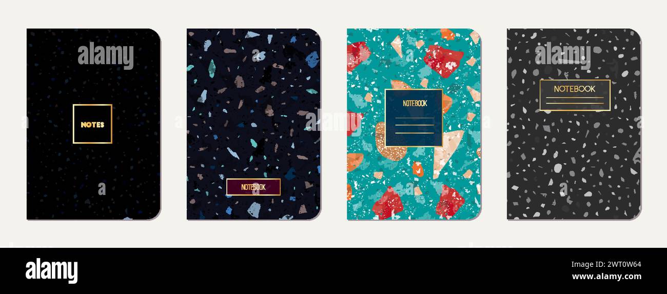 School diary cover design. Terrazzo abstract background made of natural ...