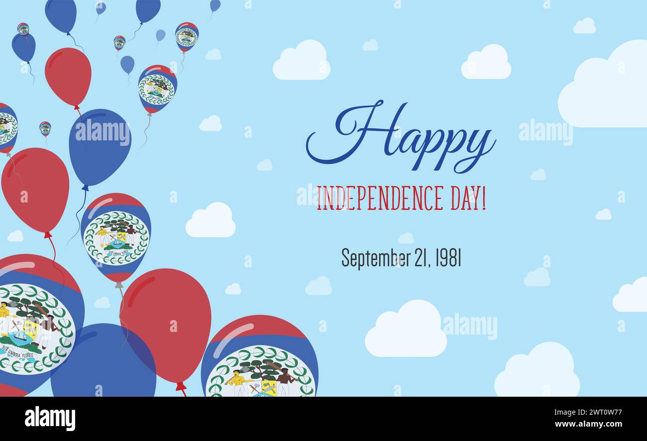 Belize Independence Day Sparkling Patriotic Poster. Row of Balloons in ...