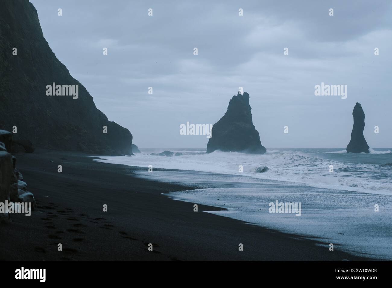 Unique beautiful rock formations off coast of Reynisfjara black beach ...