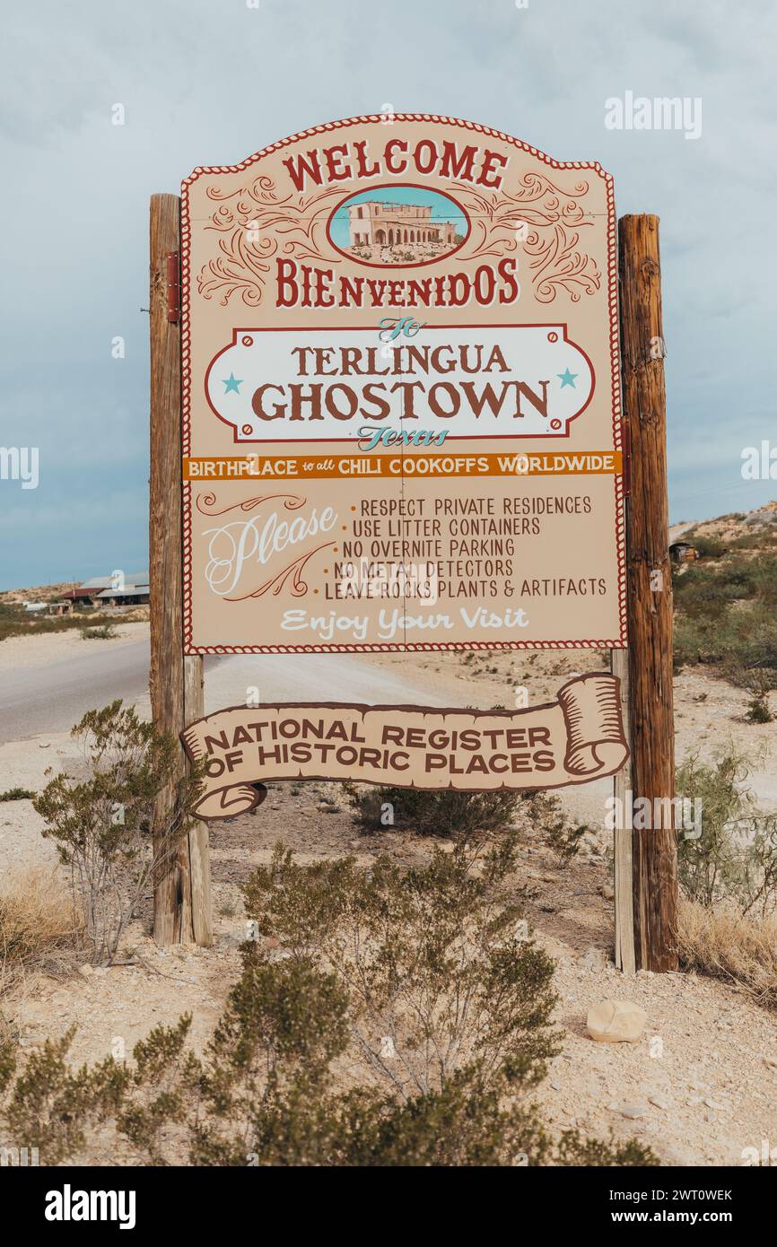 Welcome Sign in the Historic Ghost Town of Terlingua Texas Stock Photo ...