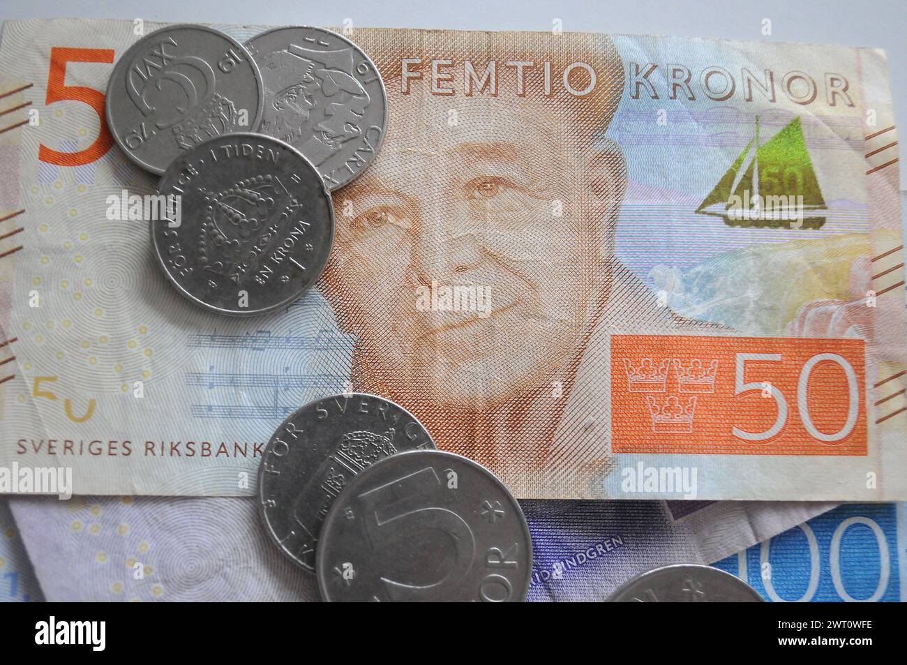 Copenhagen, Denmark /15 March 2024/.Swedish kronors in notes or bill ...