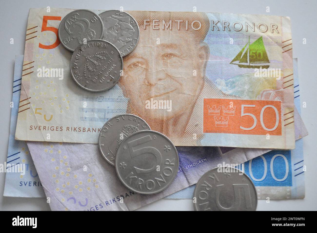 Copenhagen, Denmark /15 March 2024/.Swedish kronors in notes or bill ...