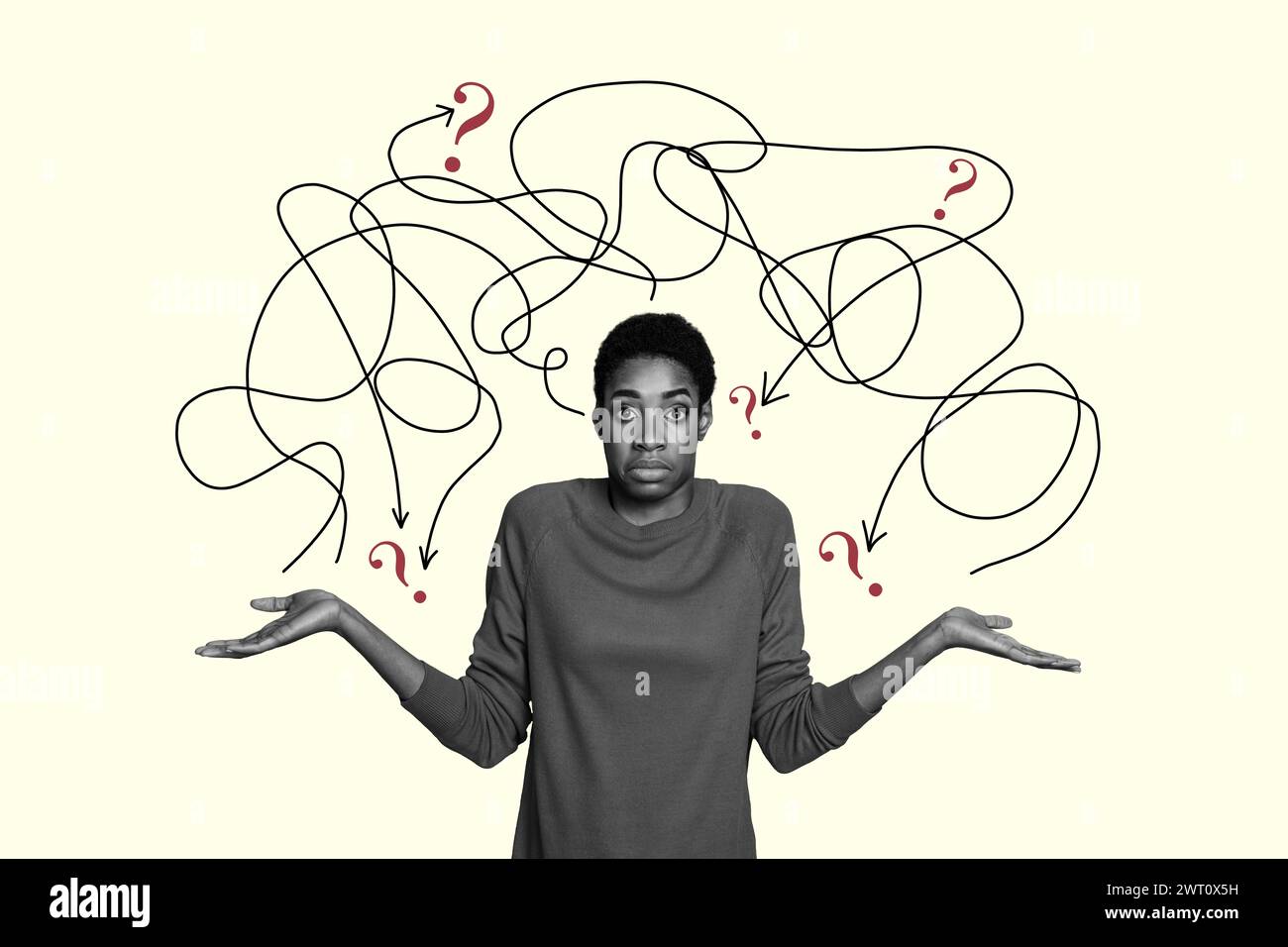 Composite 3d photo collage of young girl american shrug doubt question ...