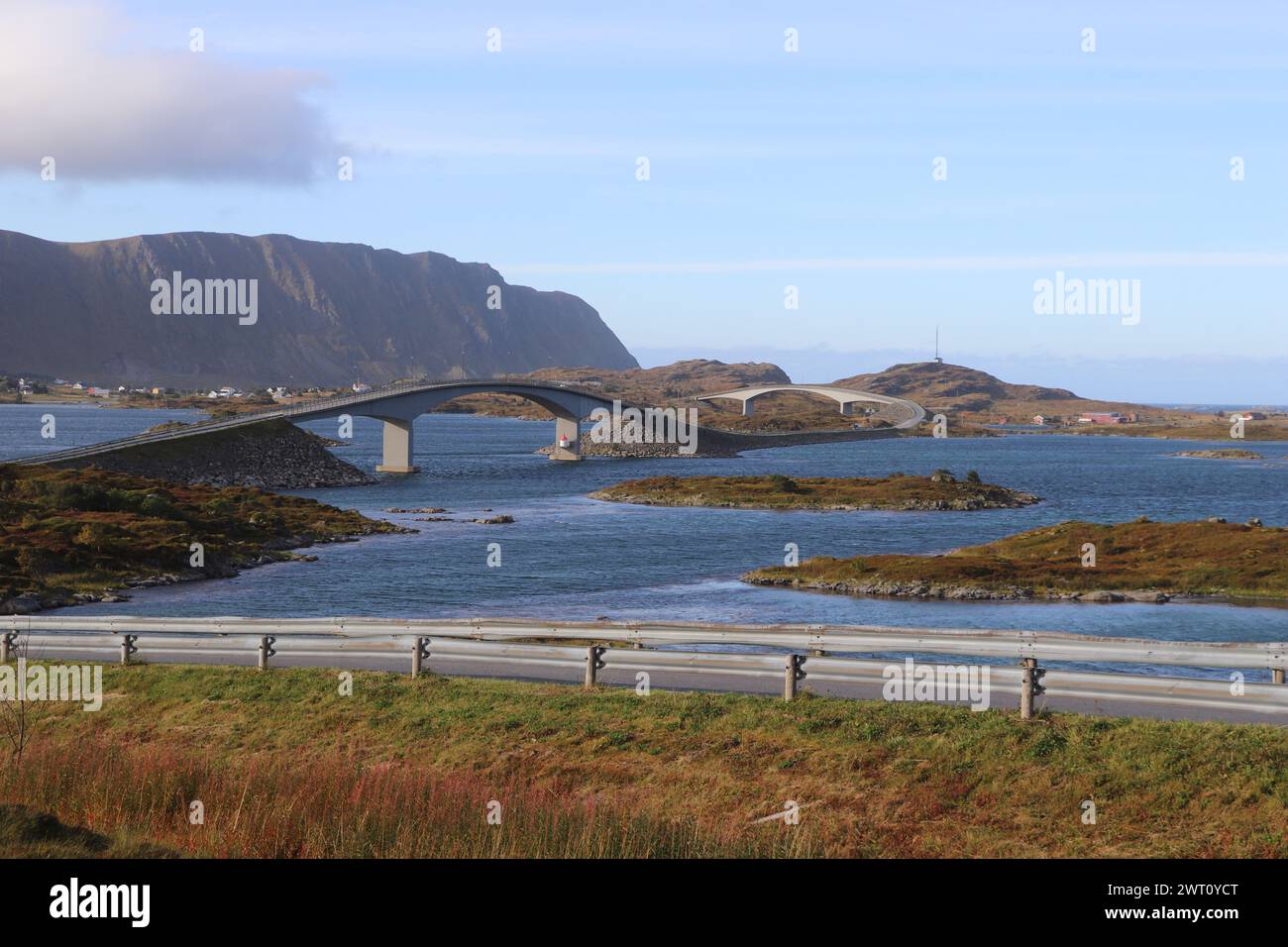 Bridge crossing a fjord in the Lofoten - Norway Stock Photo - Alamy