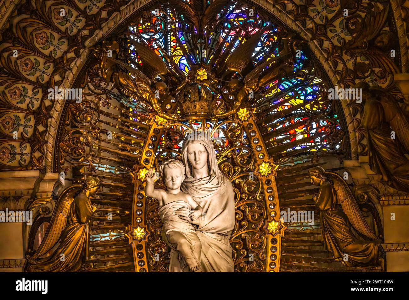 Mary Statue Altar Stained Glass Basilica Notre Dame Lyon France Stock ...