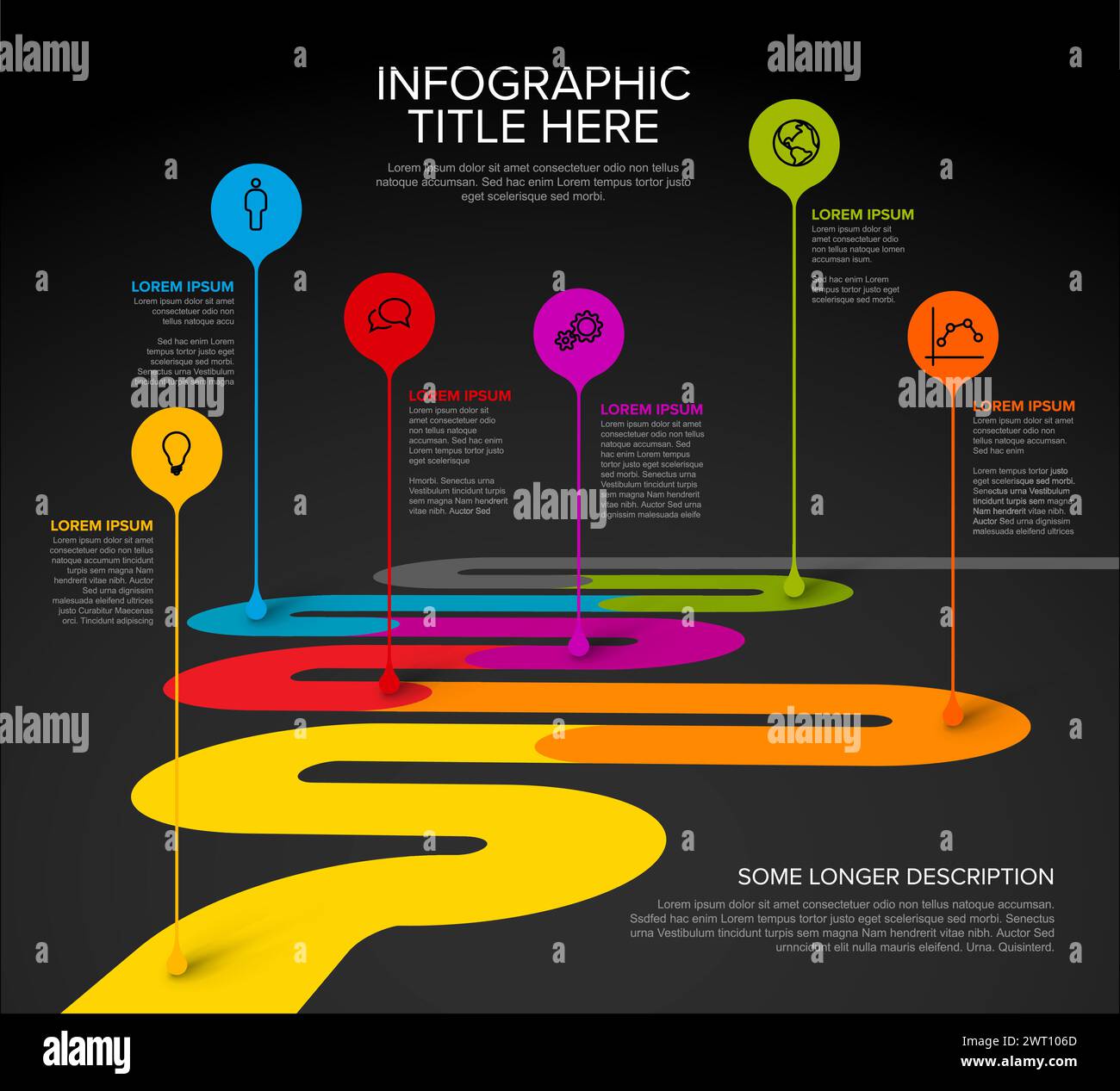 Colorful vector infographic timeline report template with six circle ...