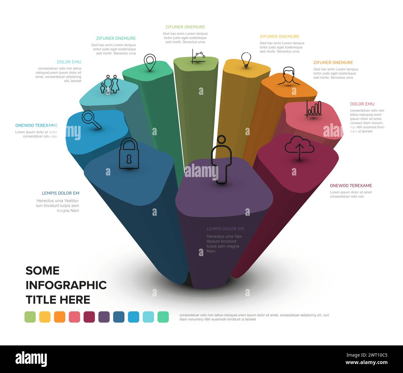 Rainbow abstract shape infographic made of ten simple elements with ...
