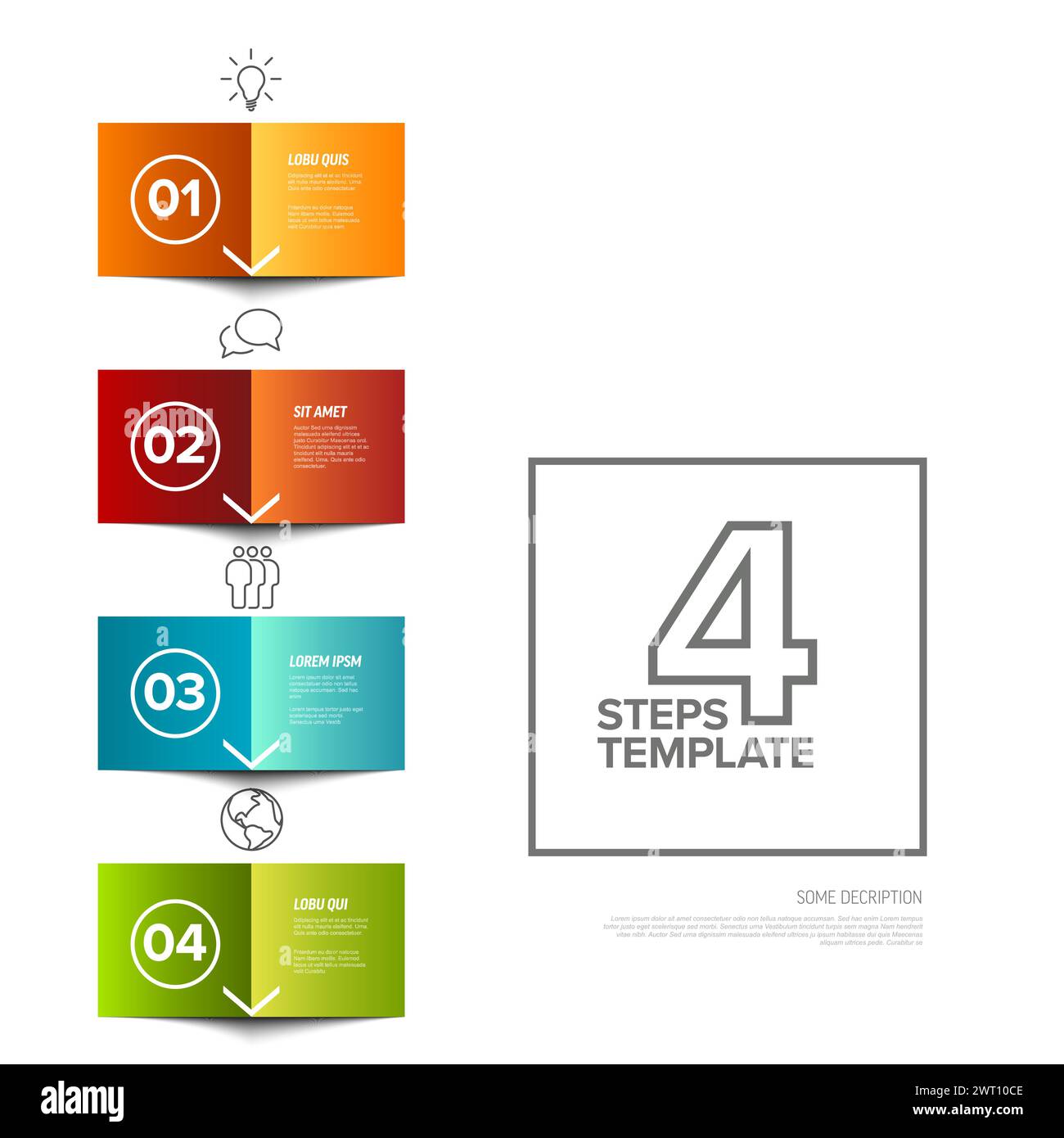 Vector four simple colorful folded paper steps progress template with ...