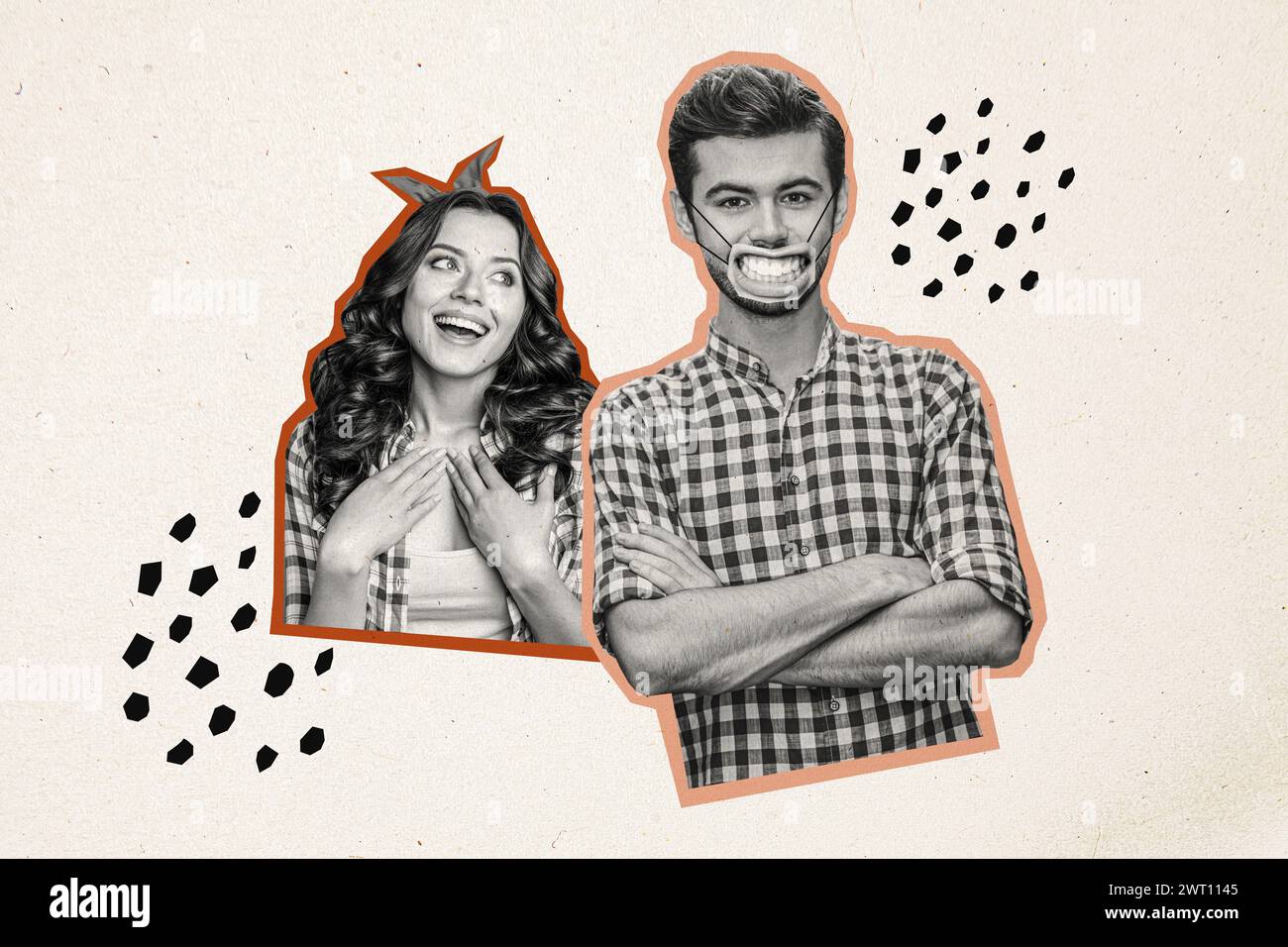 Composite photo collage of young beautiful girl stare admire handsome ...