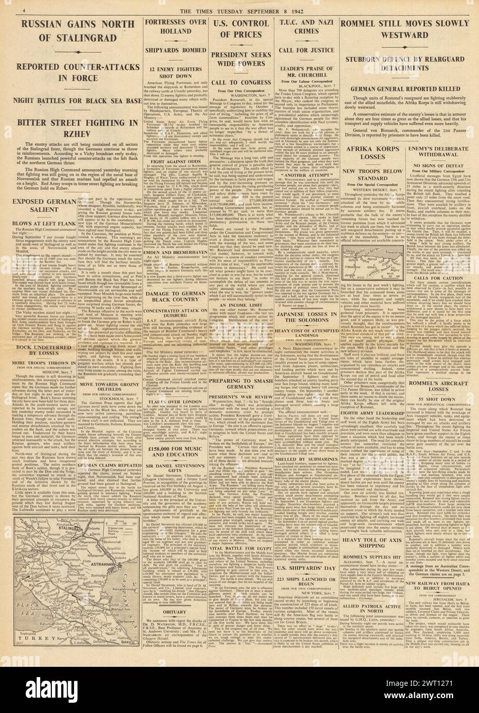 1942 The Times reporting North Africa campaign, Battle of Stalingrad ...