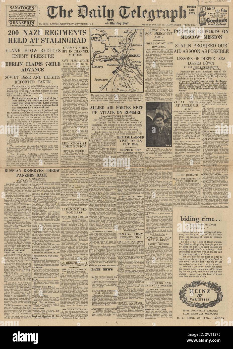 1942 The Daily Telegraph front page reporting North Africa campaign and ...