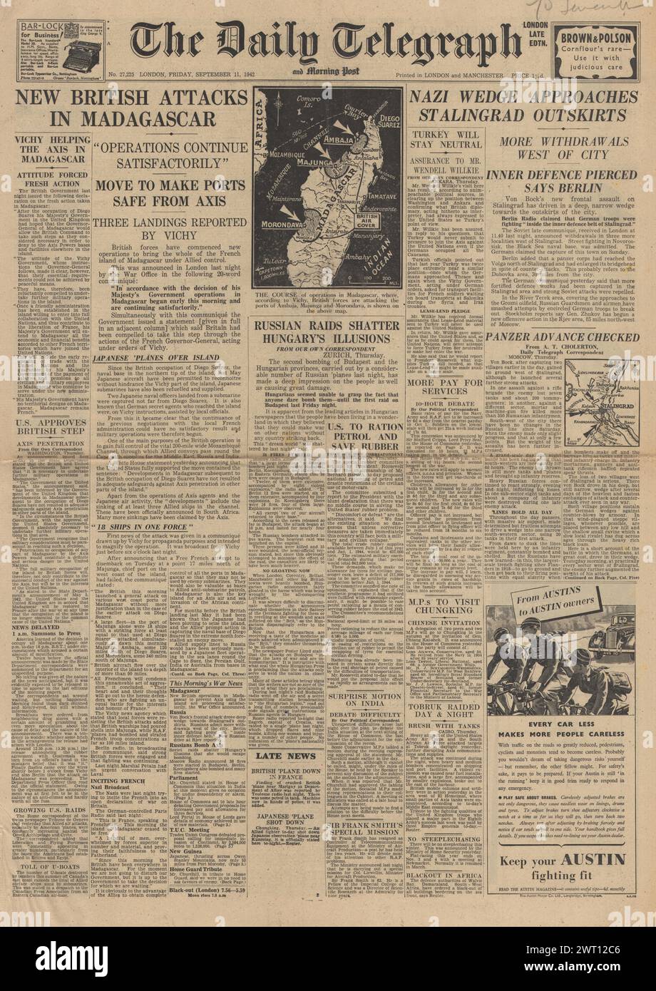 1942 The Daily Telegraph front page reporting Battle of Stalingrad ...