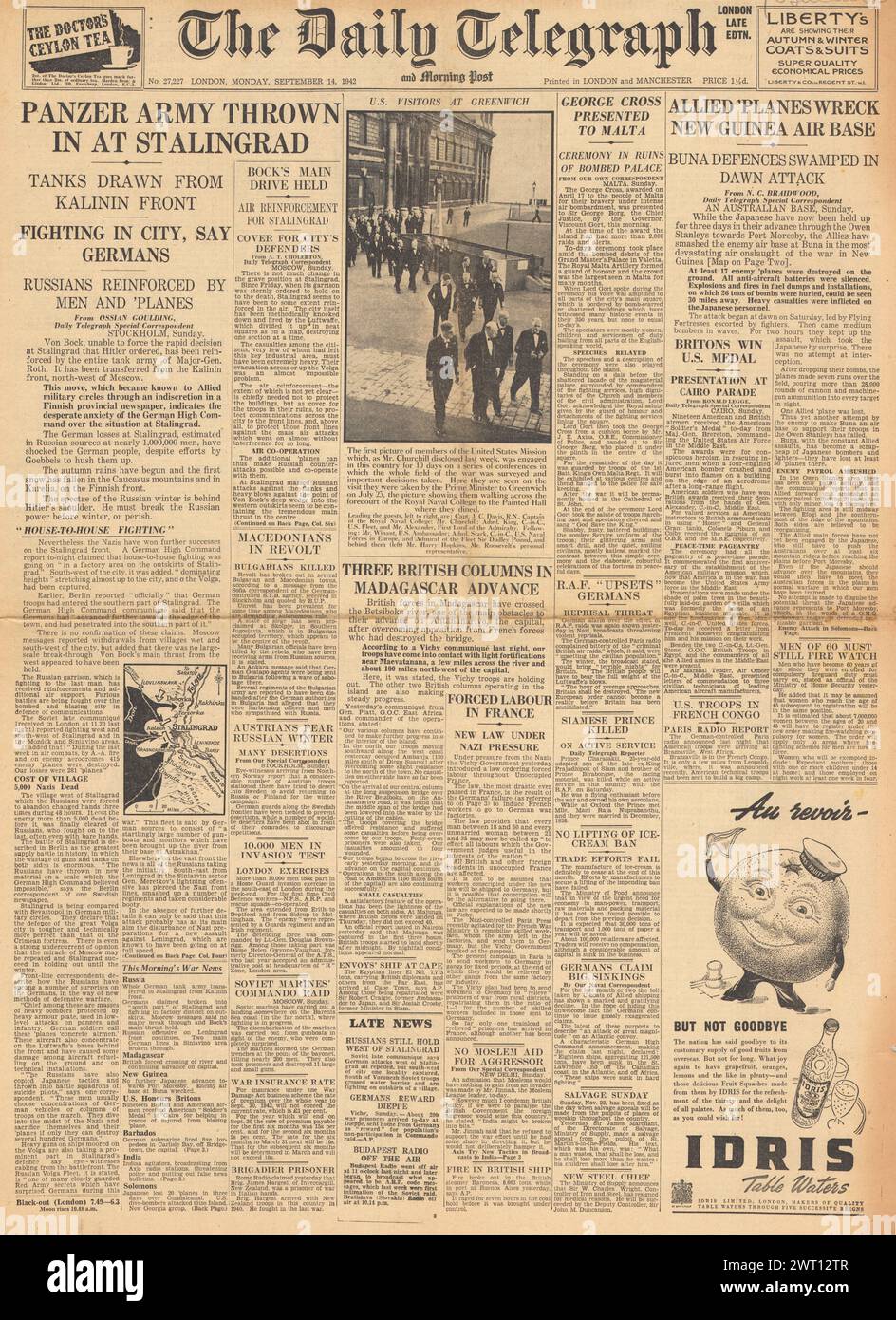 1942 The Daily Telegraph front page reporting Battle of Stalingrad and ...