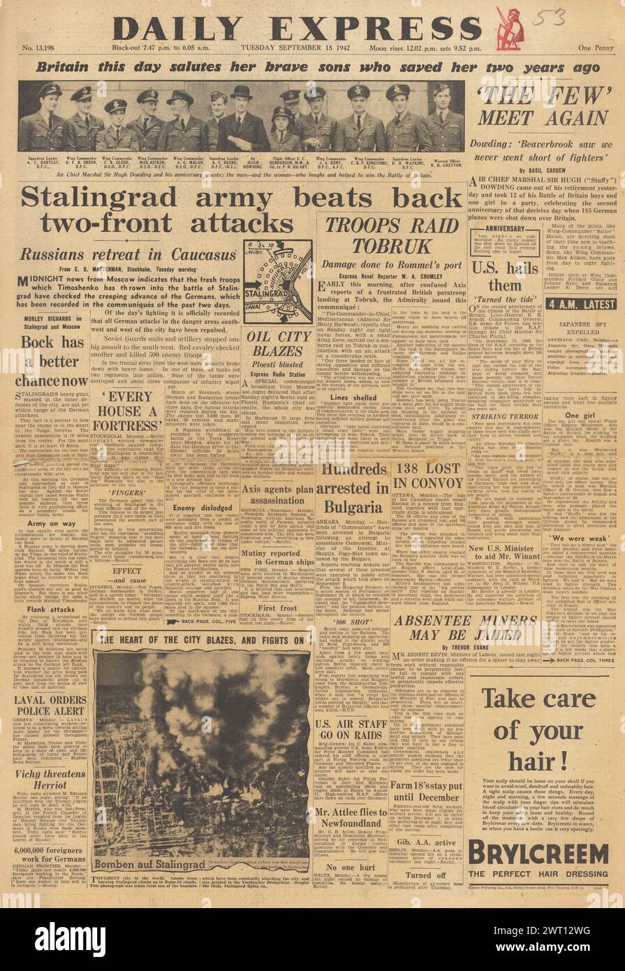 1942 Daily Express front page reporting Battle of Stalingrad Stock ...