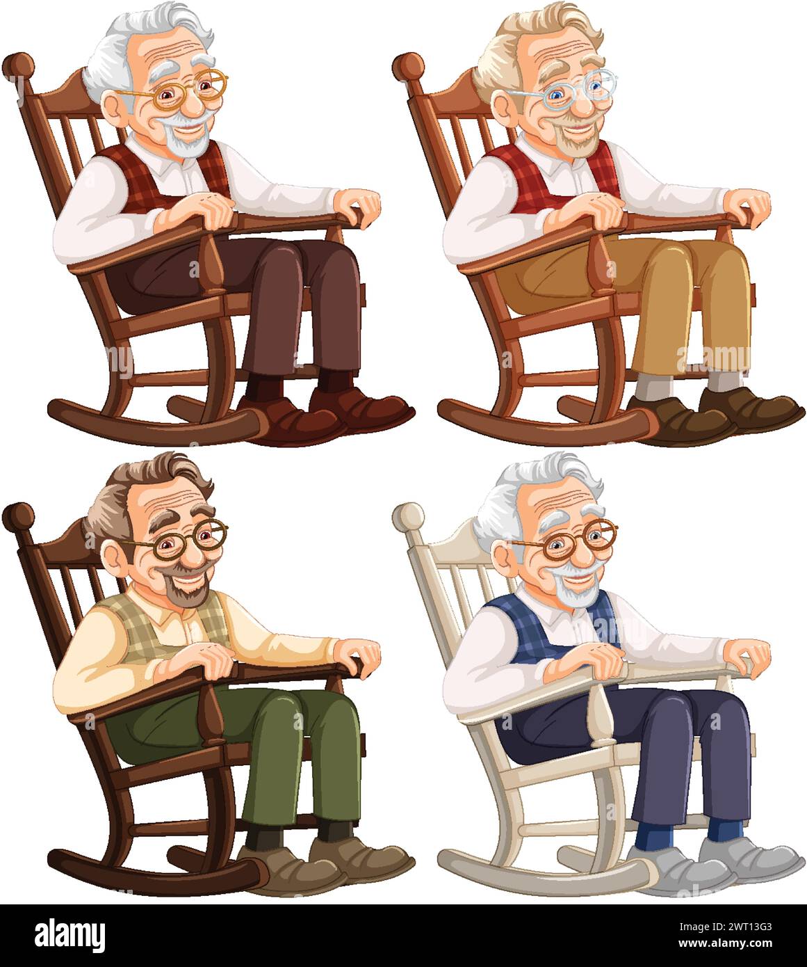 Four cheerful elderly men sitting in rocking chairs Stock Vector Image ...