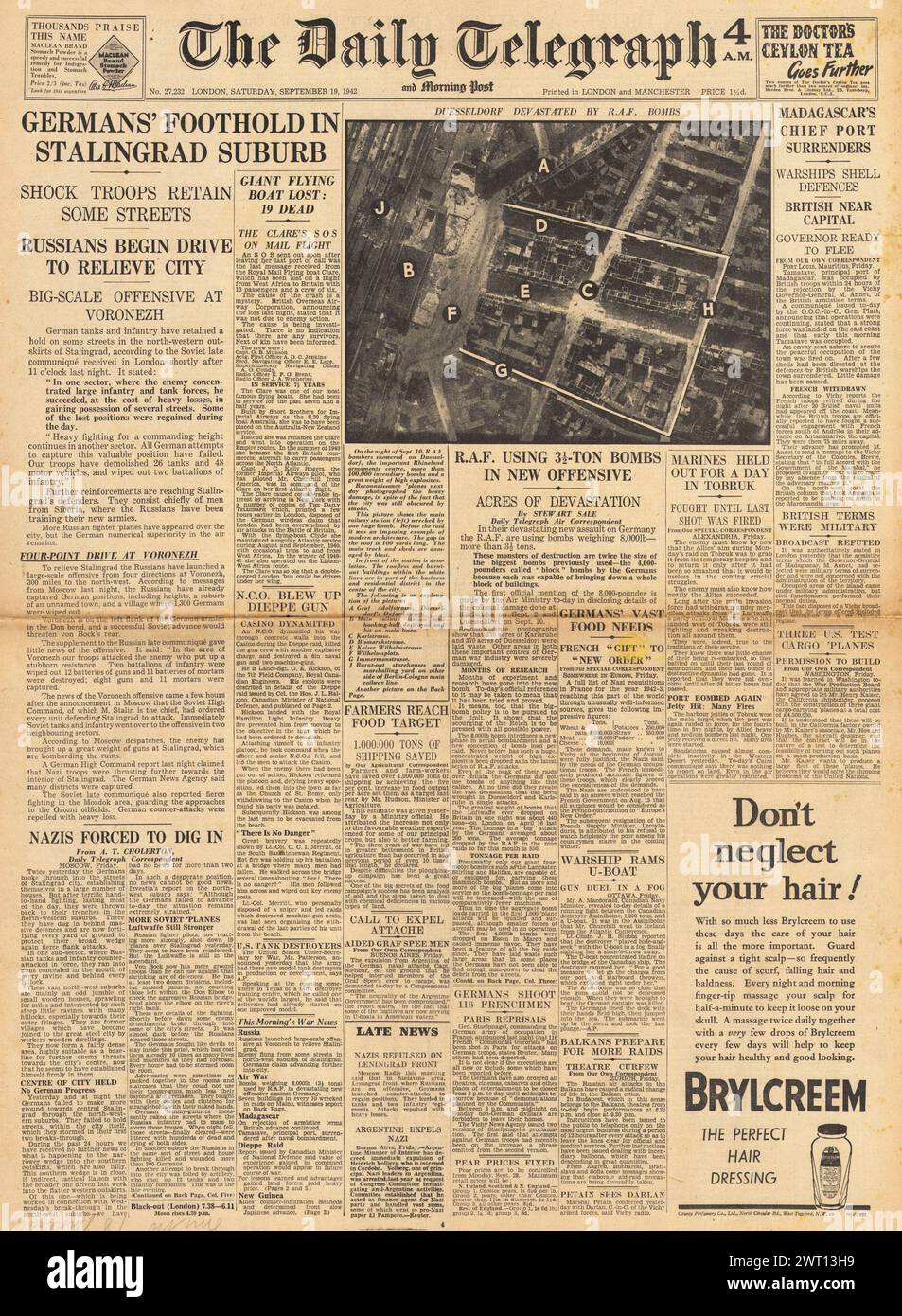 1942 The Daily Telegraph front page reporting Battle of Stalingrad and ...
