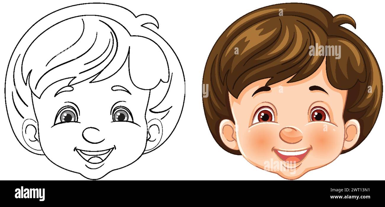 Two smiling cartoon kids' faces side by side Stock Vector Image & Art ...