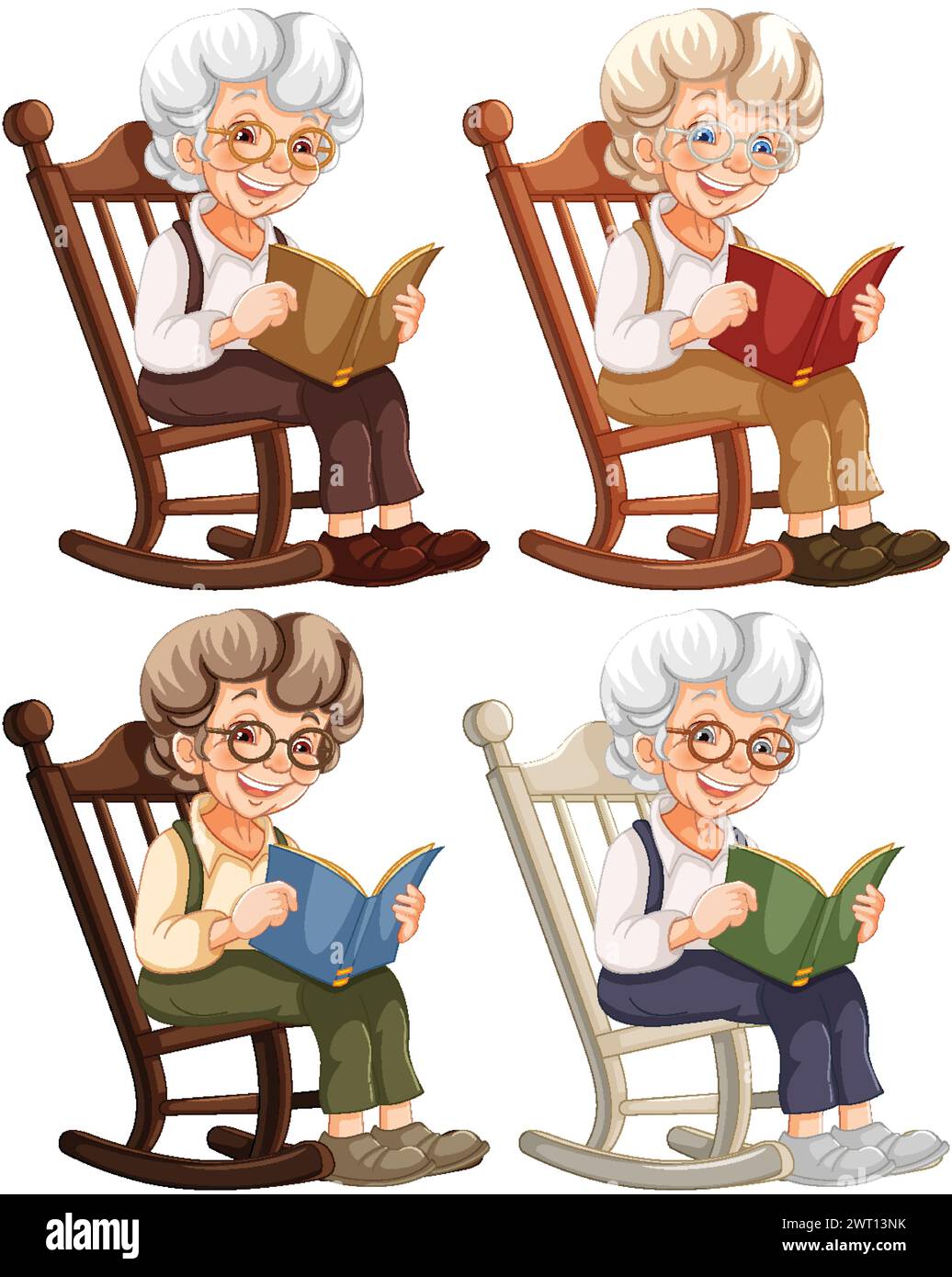 Four grandmothers sitting, reading books in chairs Stock Vector Image ...