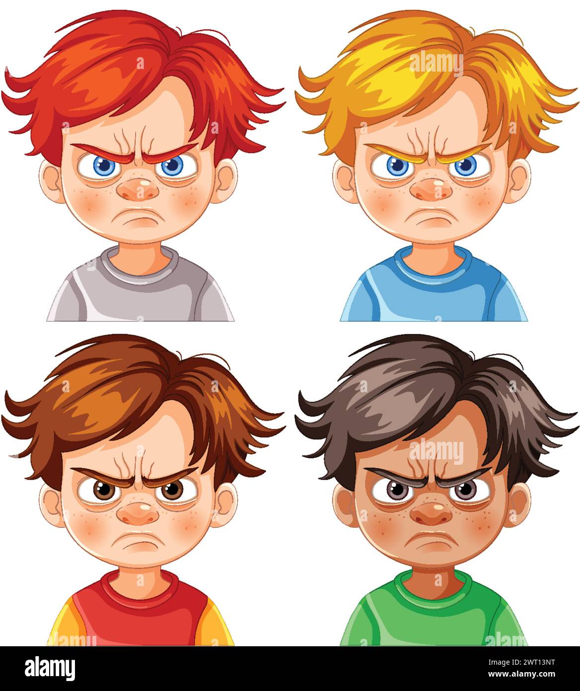 Four cartoon kids showing various angry expressions Stock Vector Image ...