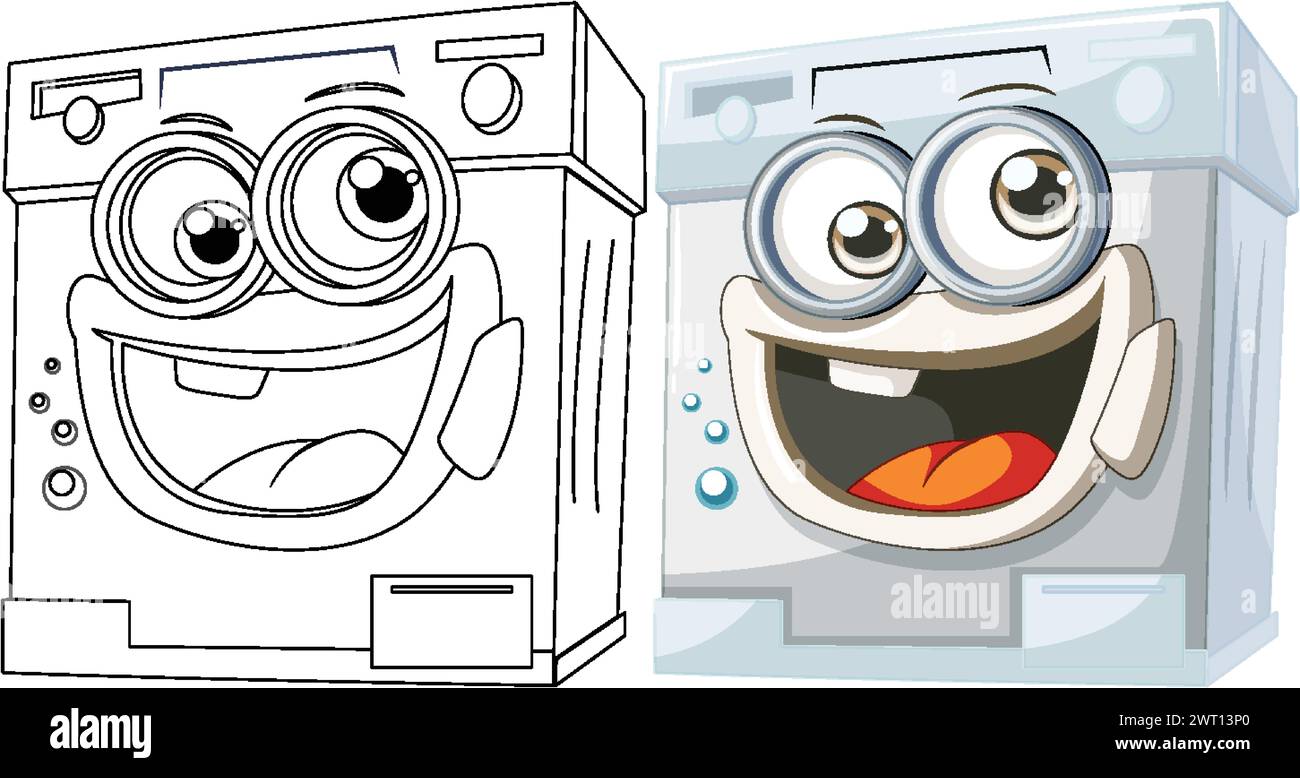 Two animated washing machines with cheerful faces Stock Vector Image ...