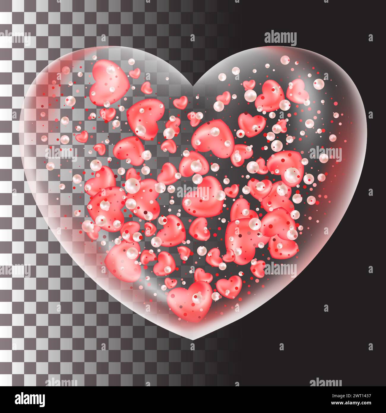 Red realistic glass heart. Plastic transparent heart shape bubble. 3d ...