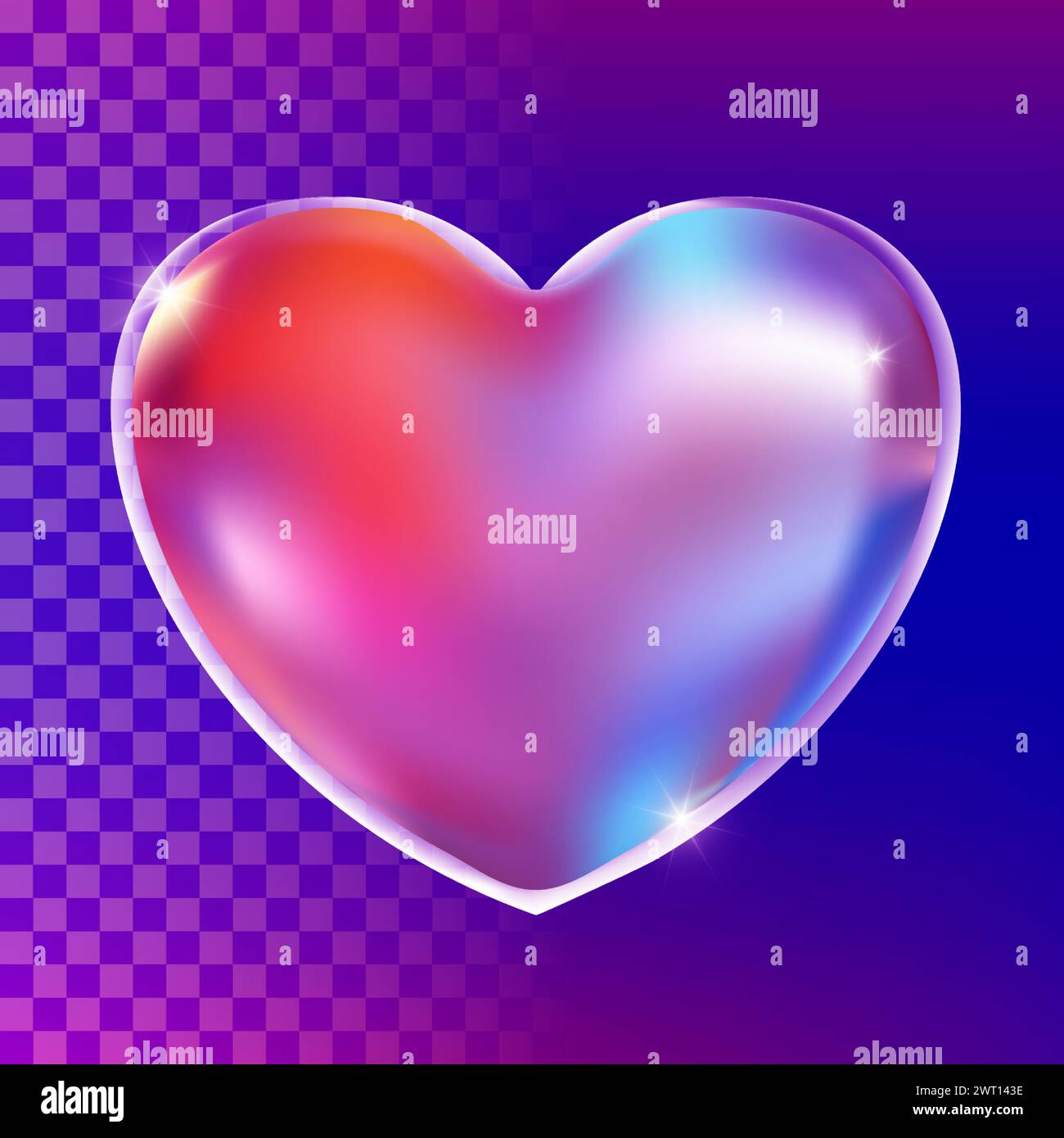 Transparent glass holographic heart. Realistic plastic gradient shape ...