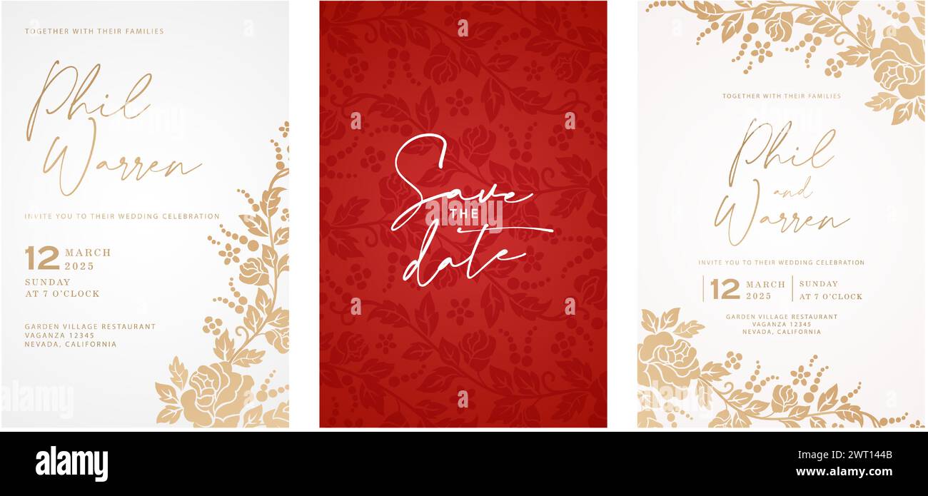 wedding invitation card with cute rose flower templates red background ...