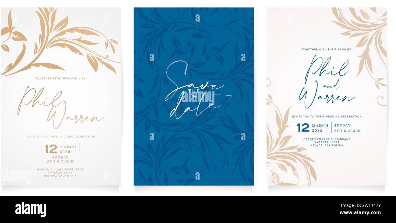 wedding invitation card with golden leaves ornate floral decorative ...