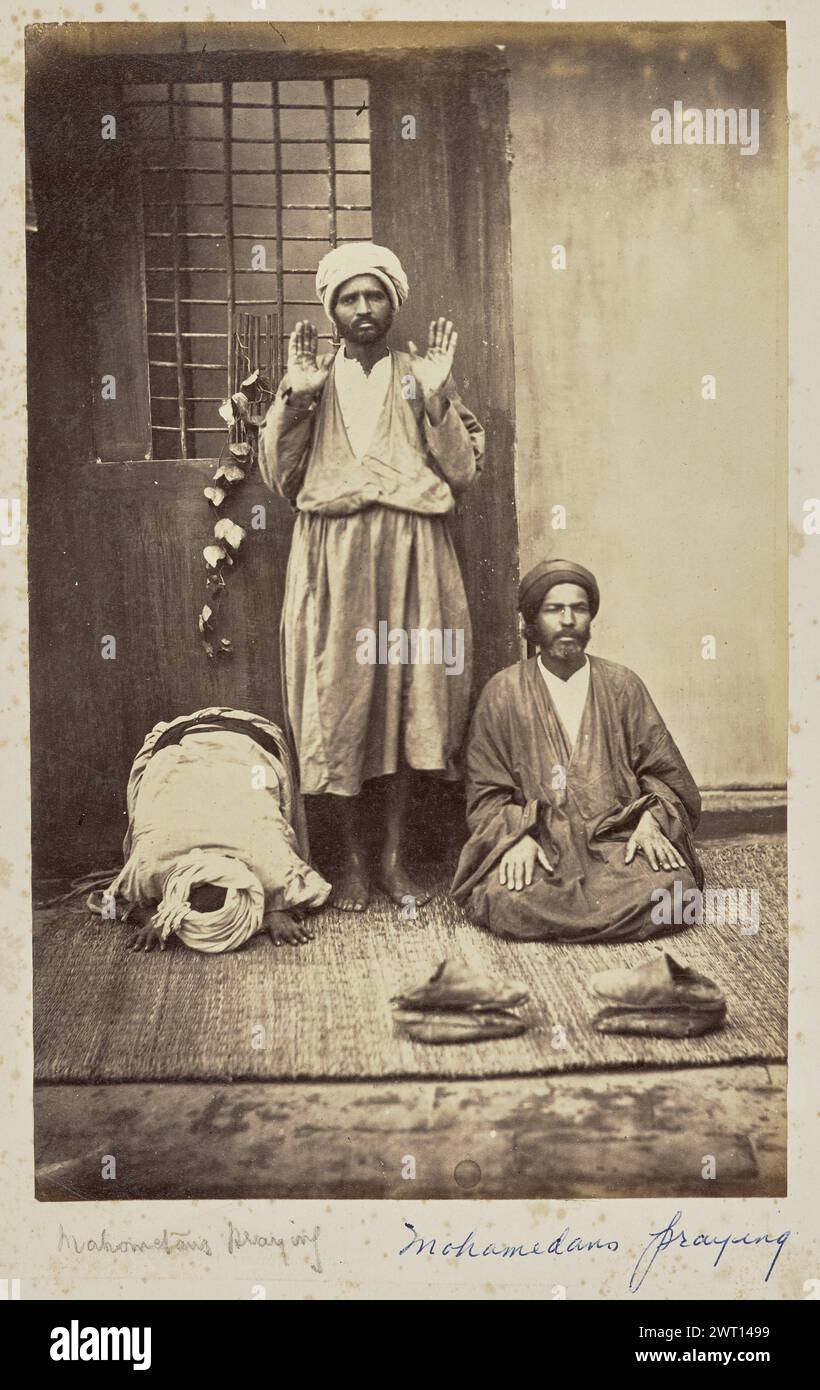 Three men demonstrating the Muslim prayer. Unknown, photographer 1861 ...