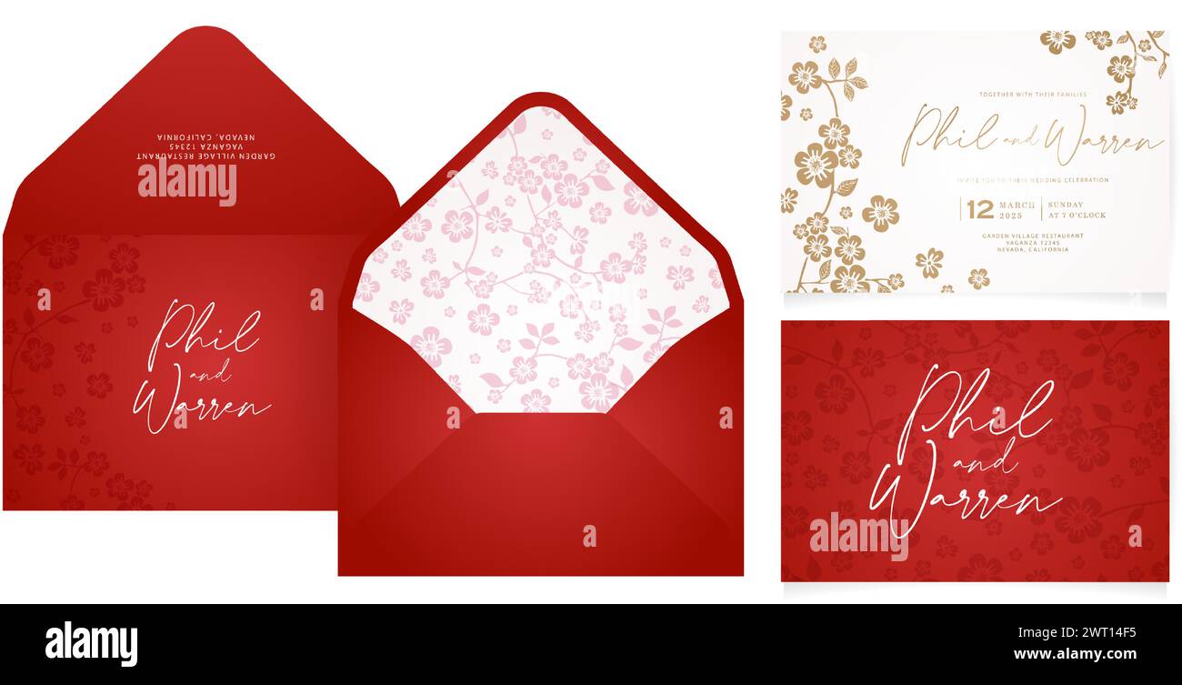 Set of business card and envelopes templates with floral ornamental ...