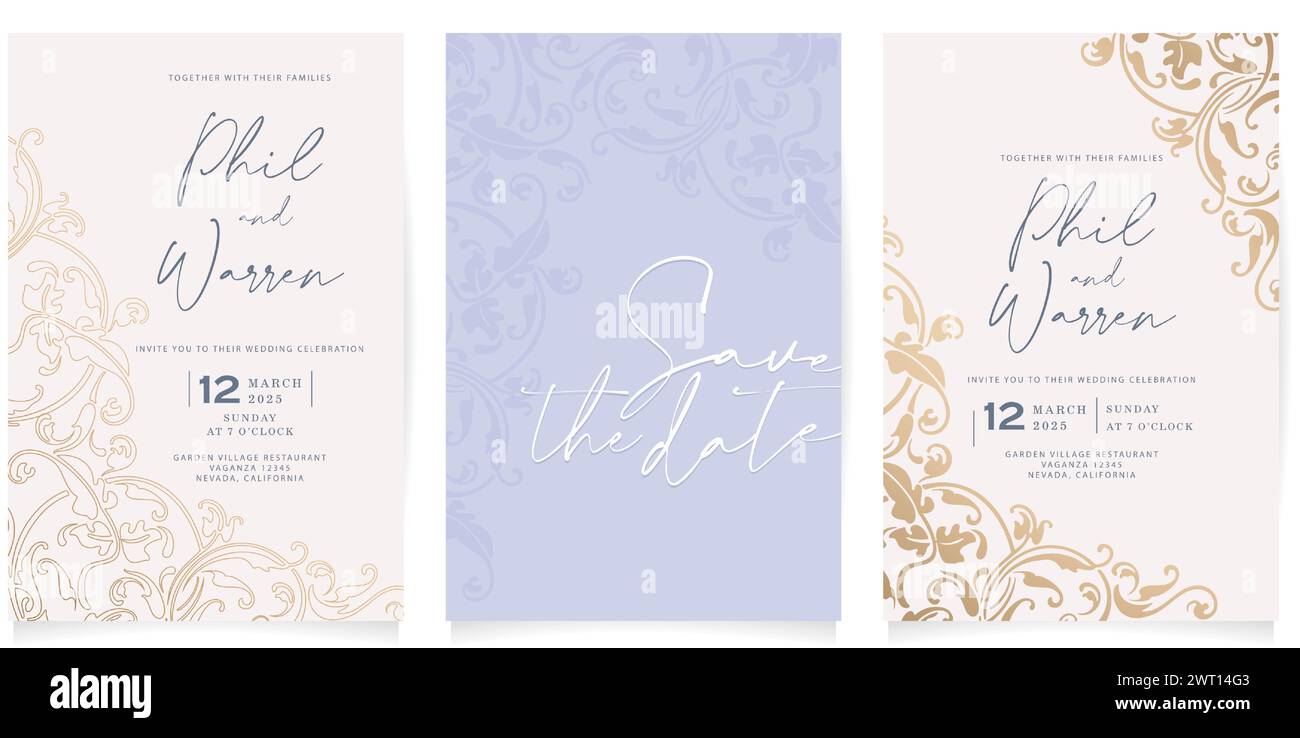Vector illustration Wedding invitation cards with floral ornamental ...